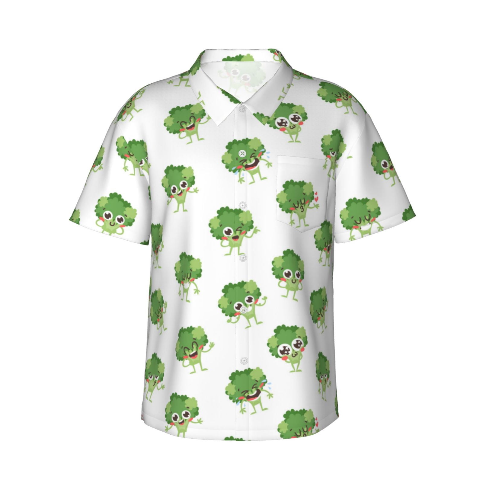 Beach Hawaiian Shirt for Men with Pocket Creative Cartoon broccoli cute ...