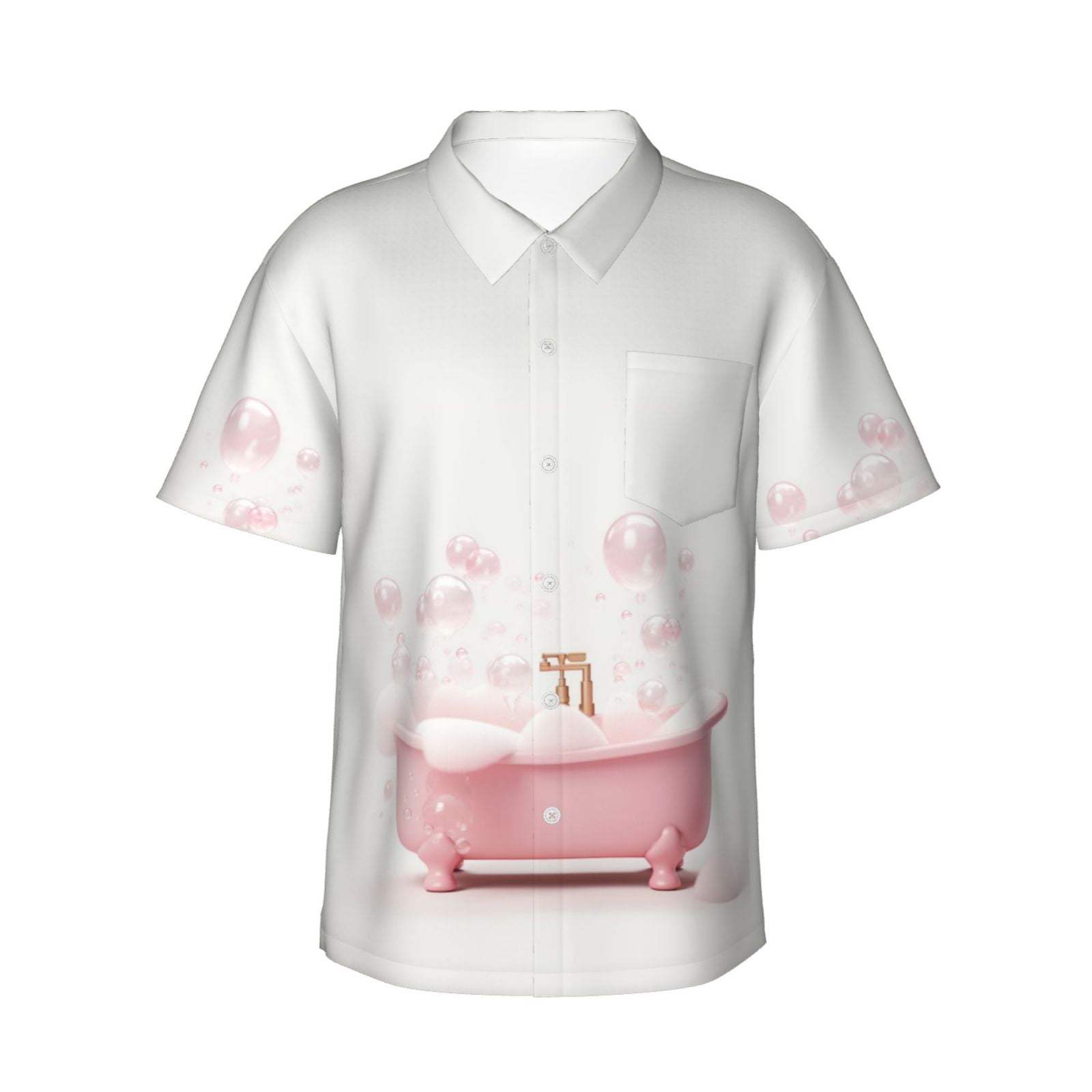 Beach Hawaiian Shirt for Men with Pocket Cute Bathtub Short Sleeve ...