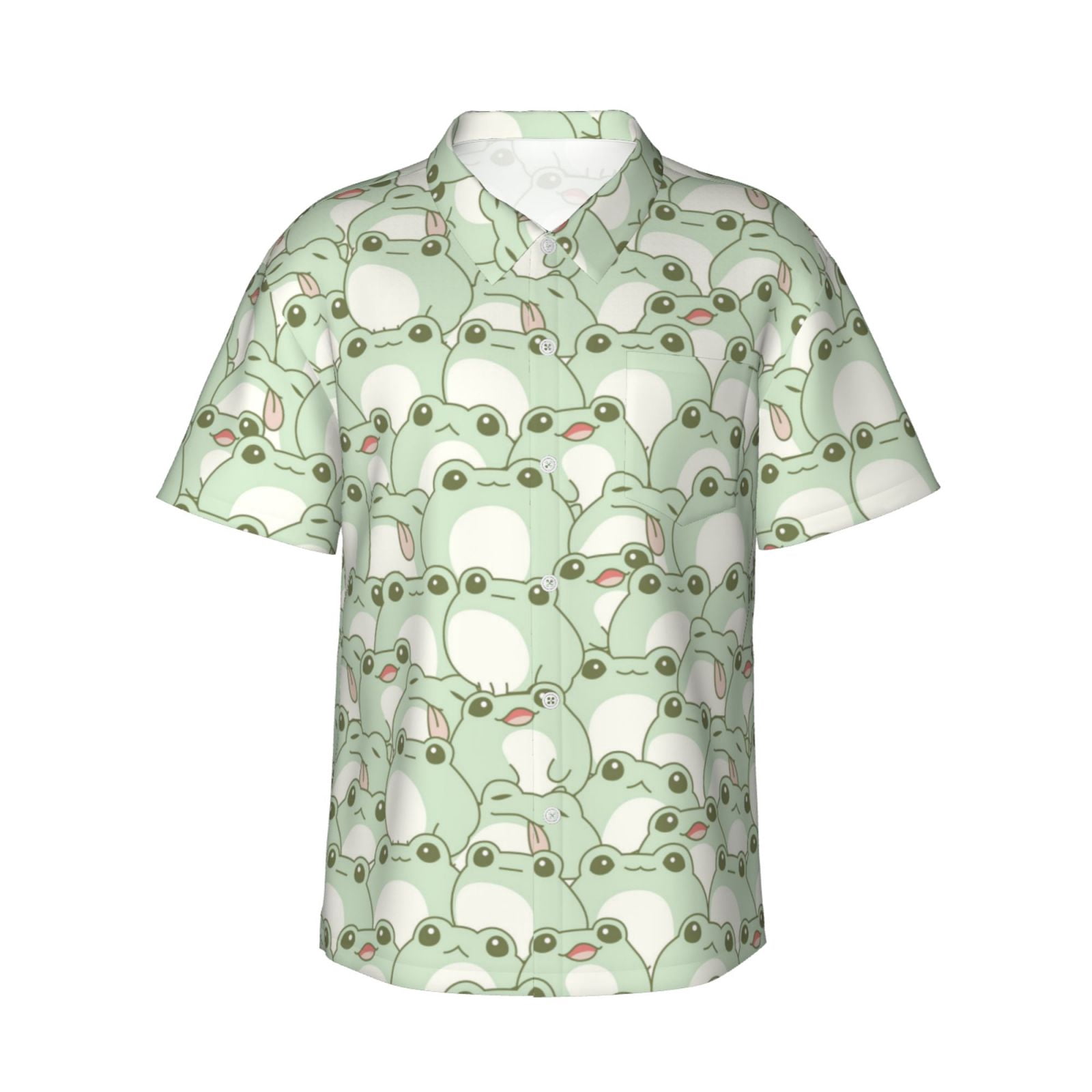 Beach Hawaiian Shirt for Men with Pocket Cute Frog Short Sleeve Button ...
