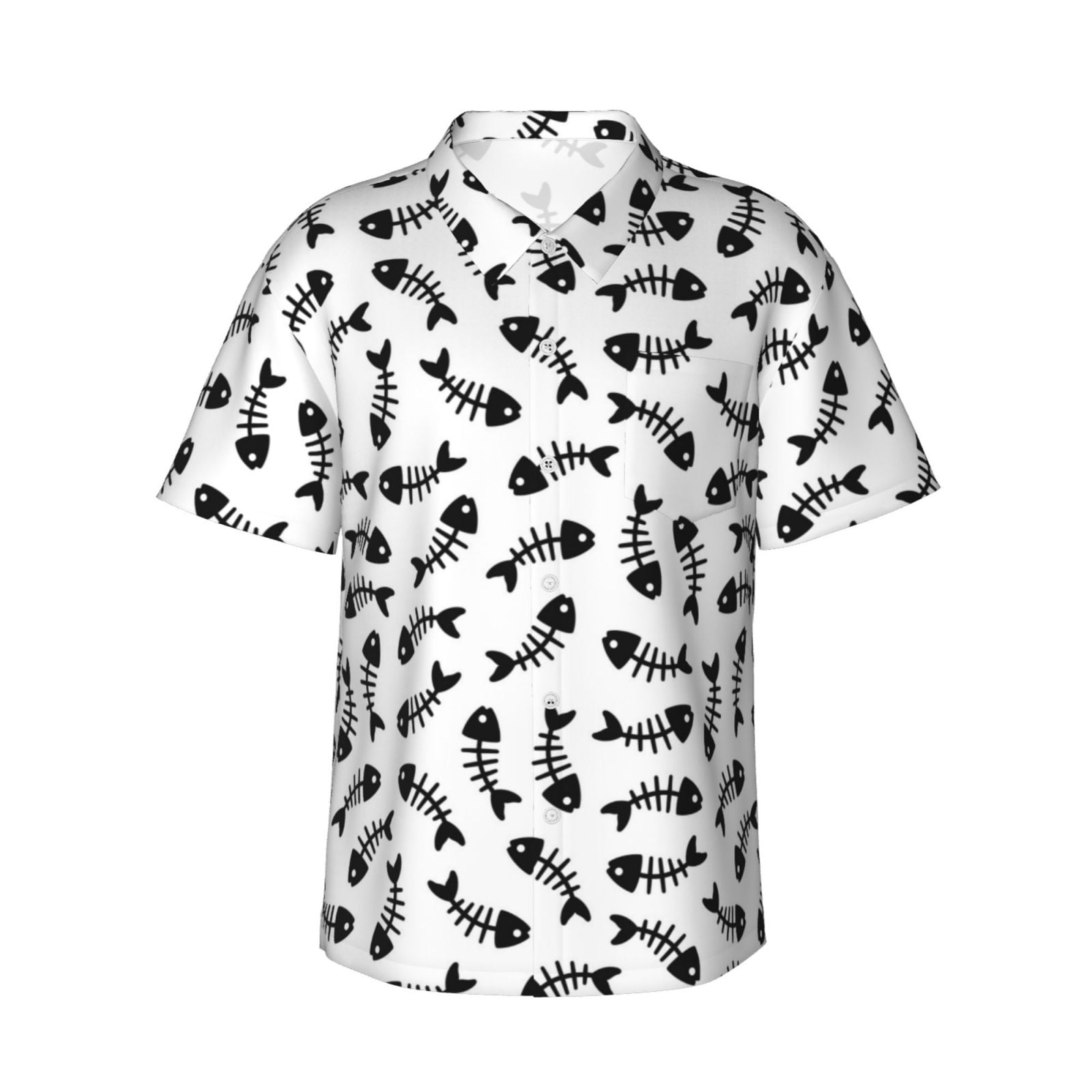 Beach Hawaiian Shirt for Men with Pocket Fish Bone Short Sleeve Button ...