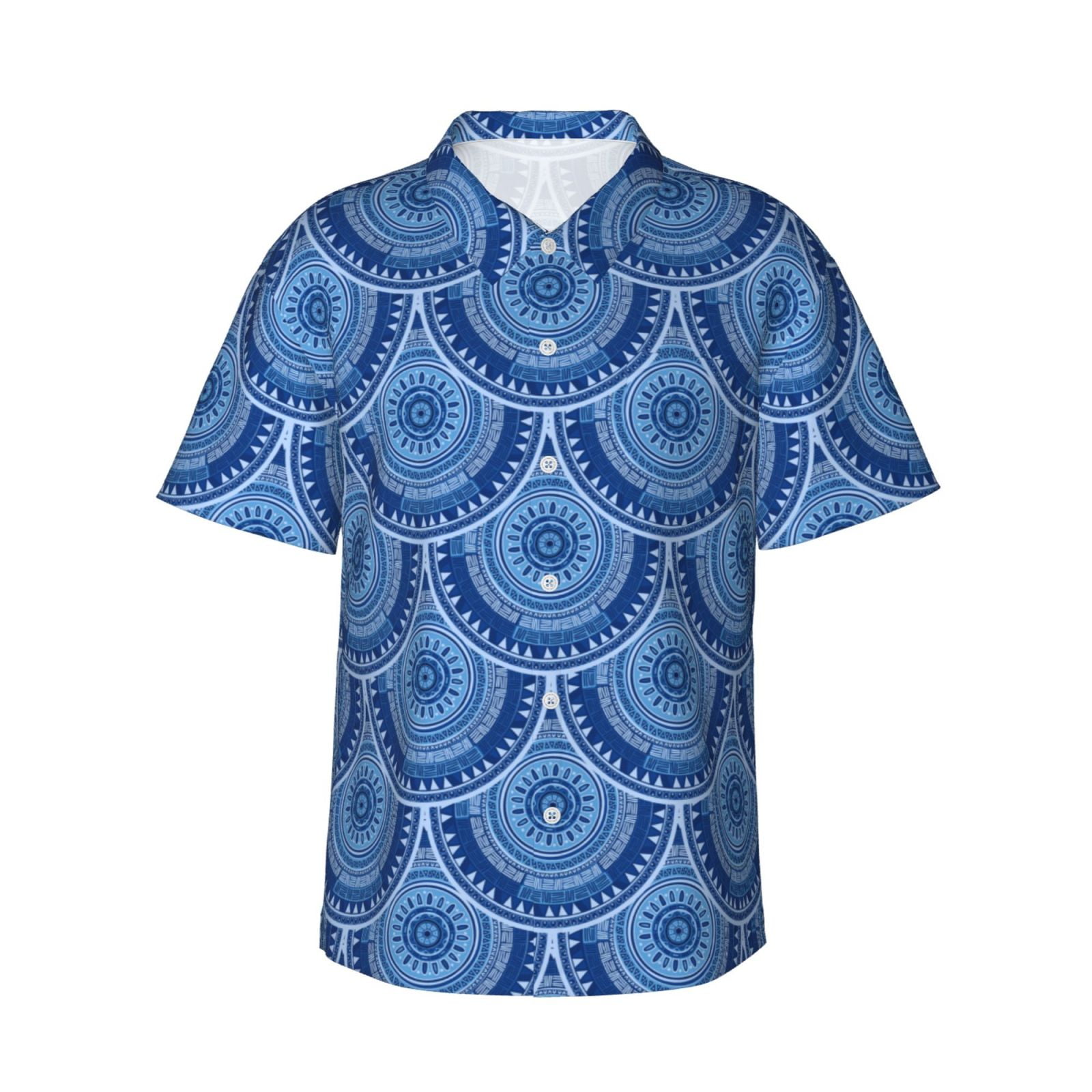 Beach Hawaiian Shirt for Men with Pocket Fish scale Exotic blue Short ...
