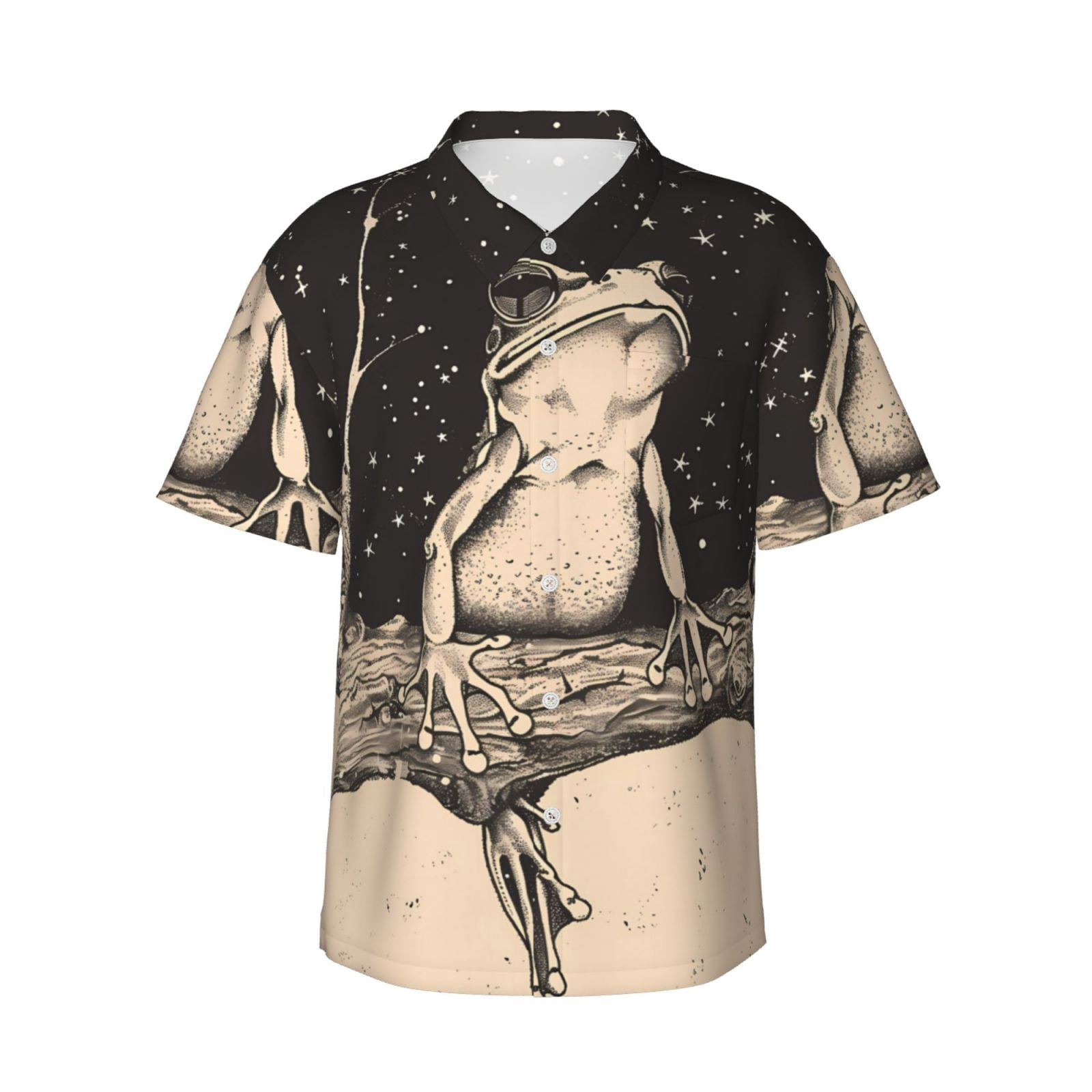 Beach Hawaiian Shirt for Men with Pocket Frog Stars Vintage Art Short ...