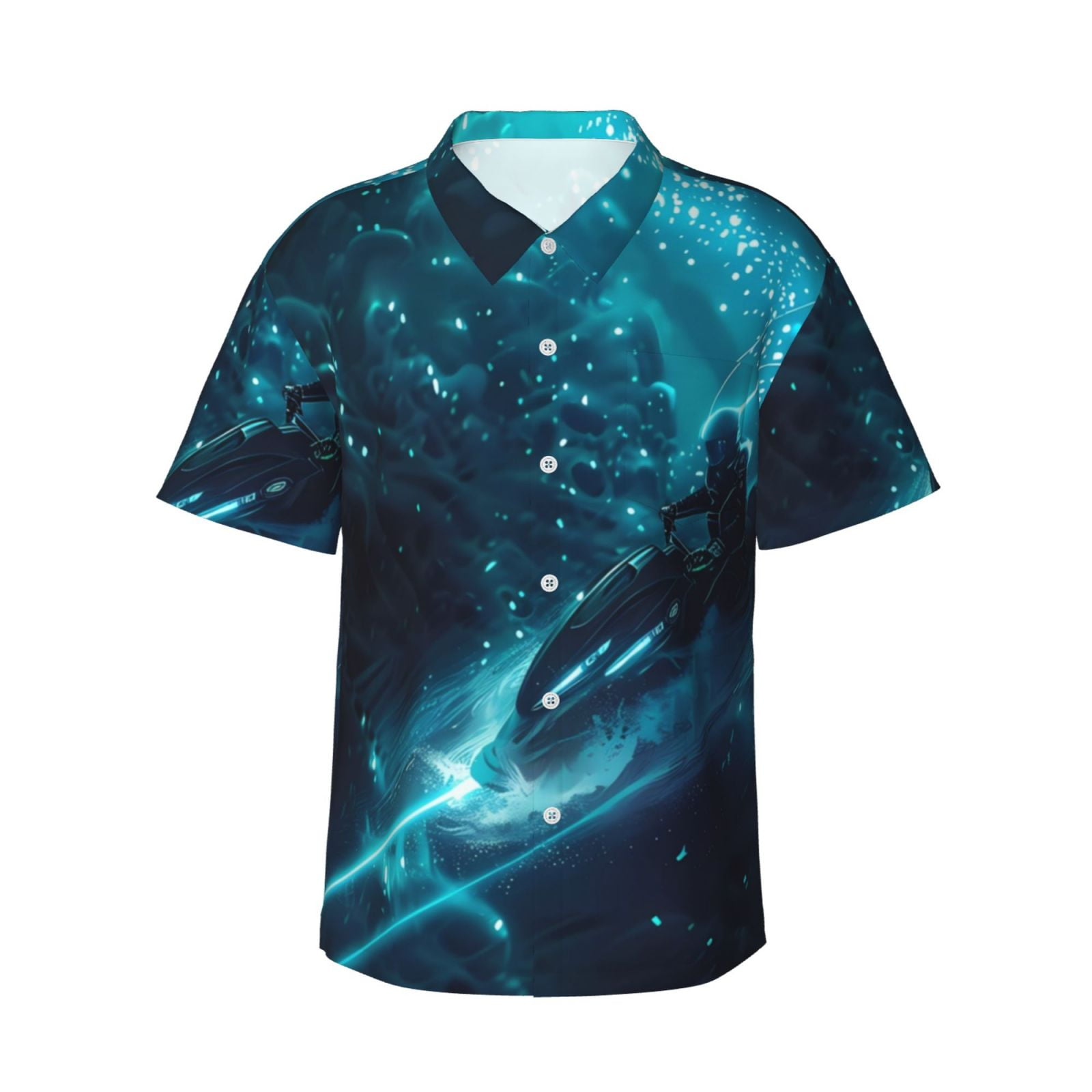 Beach Hawaiian Shirt for Men with Pocket Futuristic Jet Ski Adventure ...