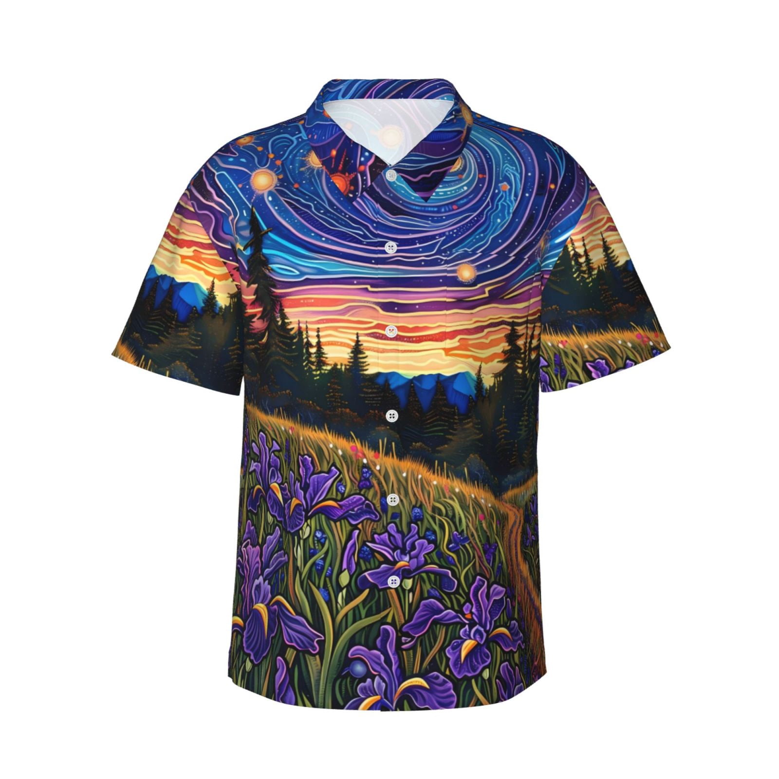 Beach Hawaiian Shirt for Men with Pocket Galactic Night Over Meadow ...