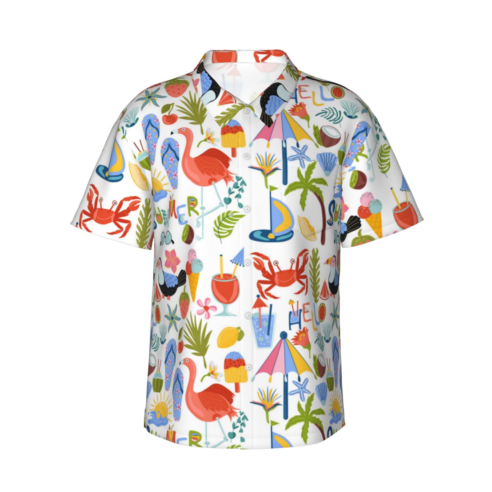 Beach Hawaiian Shirt for Men with Pocket Hello Summer2 Short Sleeve ...