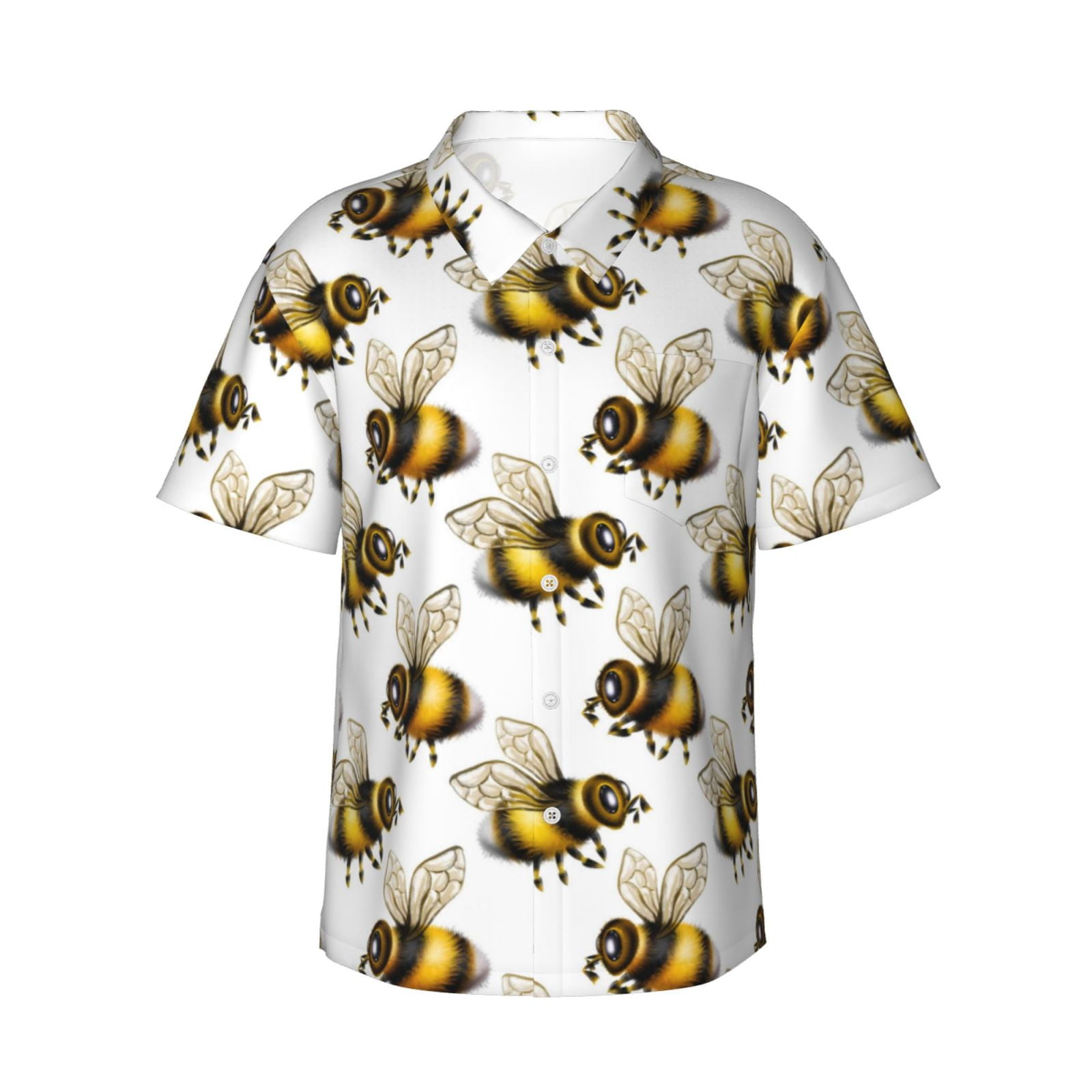 Beach Hawaiian Shirt for Men with Pocket Honey Bee Realistic cute Short ...