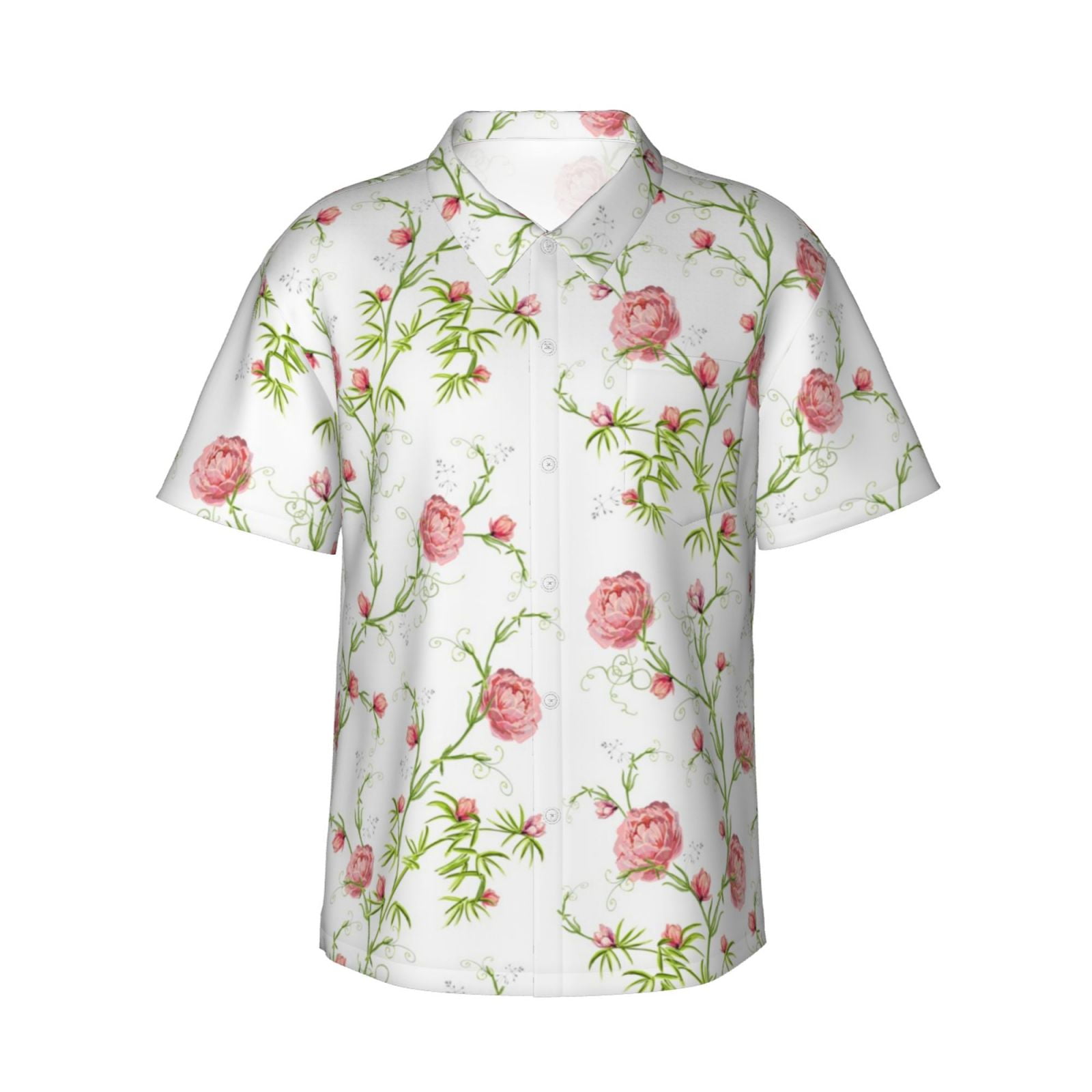 Beach Hawaiian Shirt for Men with Pocket Roses Flowers Short Sleeve ...