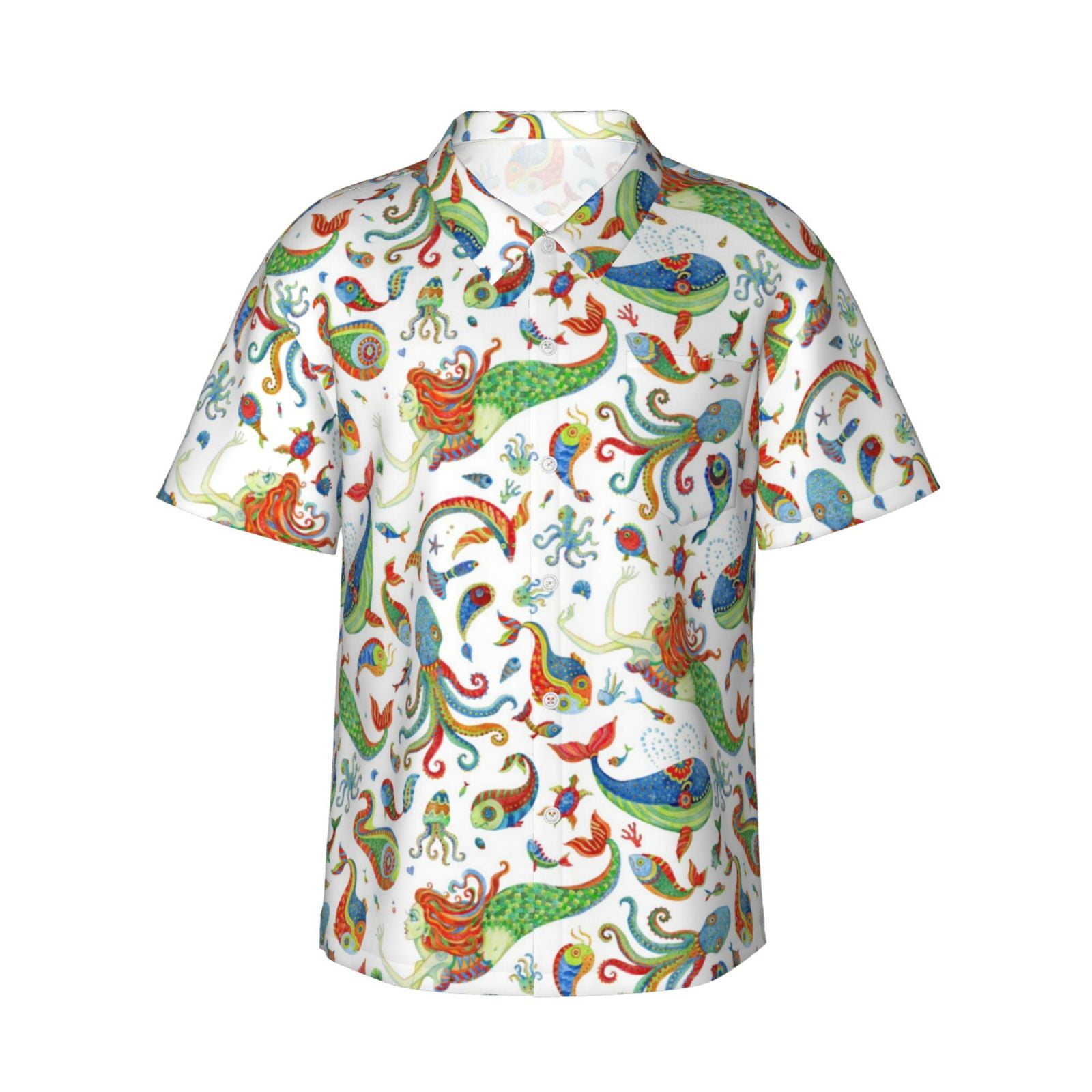 Beach Hawaiian Shirt for Men with Pocket Sea Animals 1 Short Sleeve ...