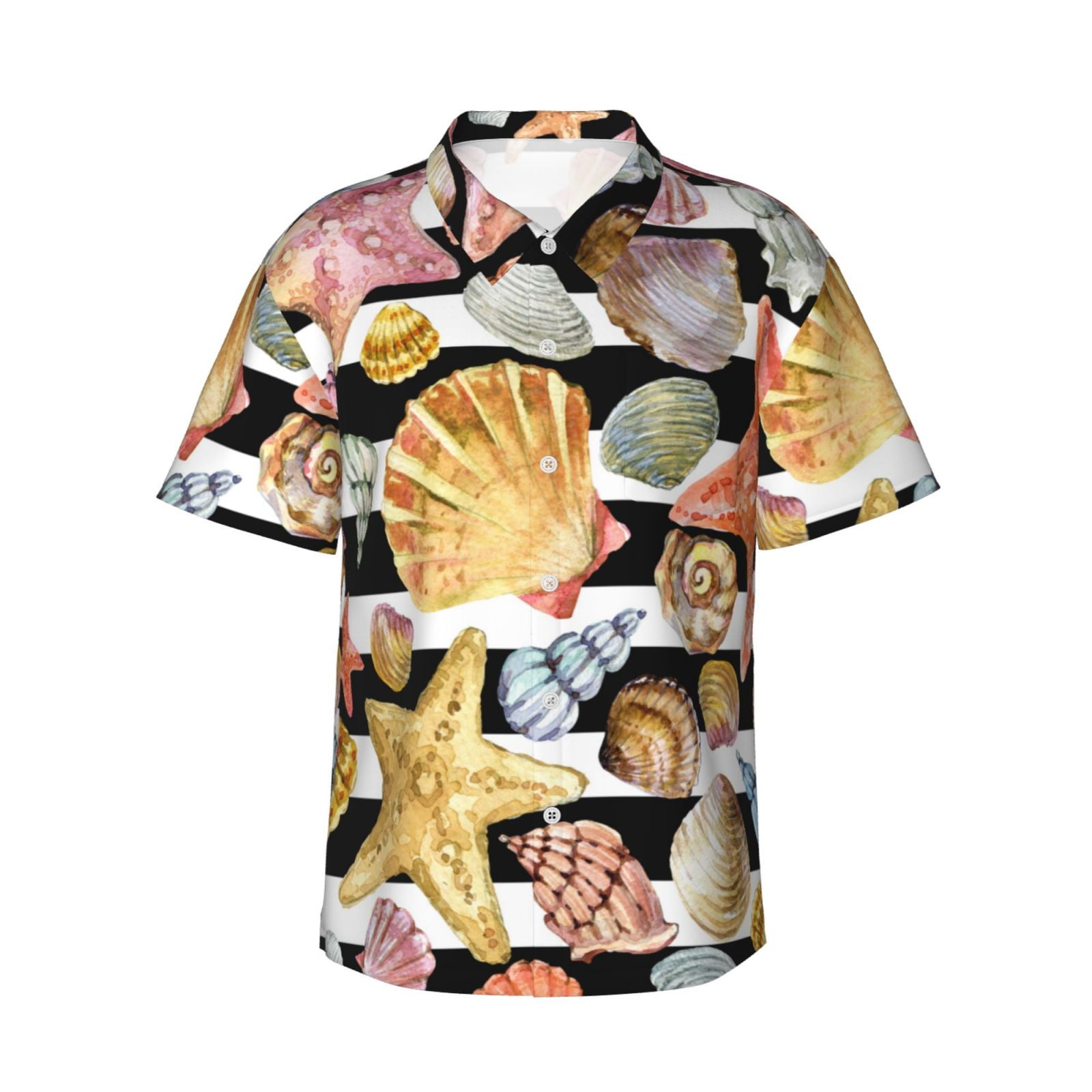 Beach Hawaiian Shirt for Men with Pocket Sea Shell Short Sleeve Button ...