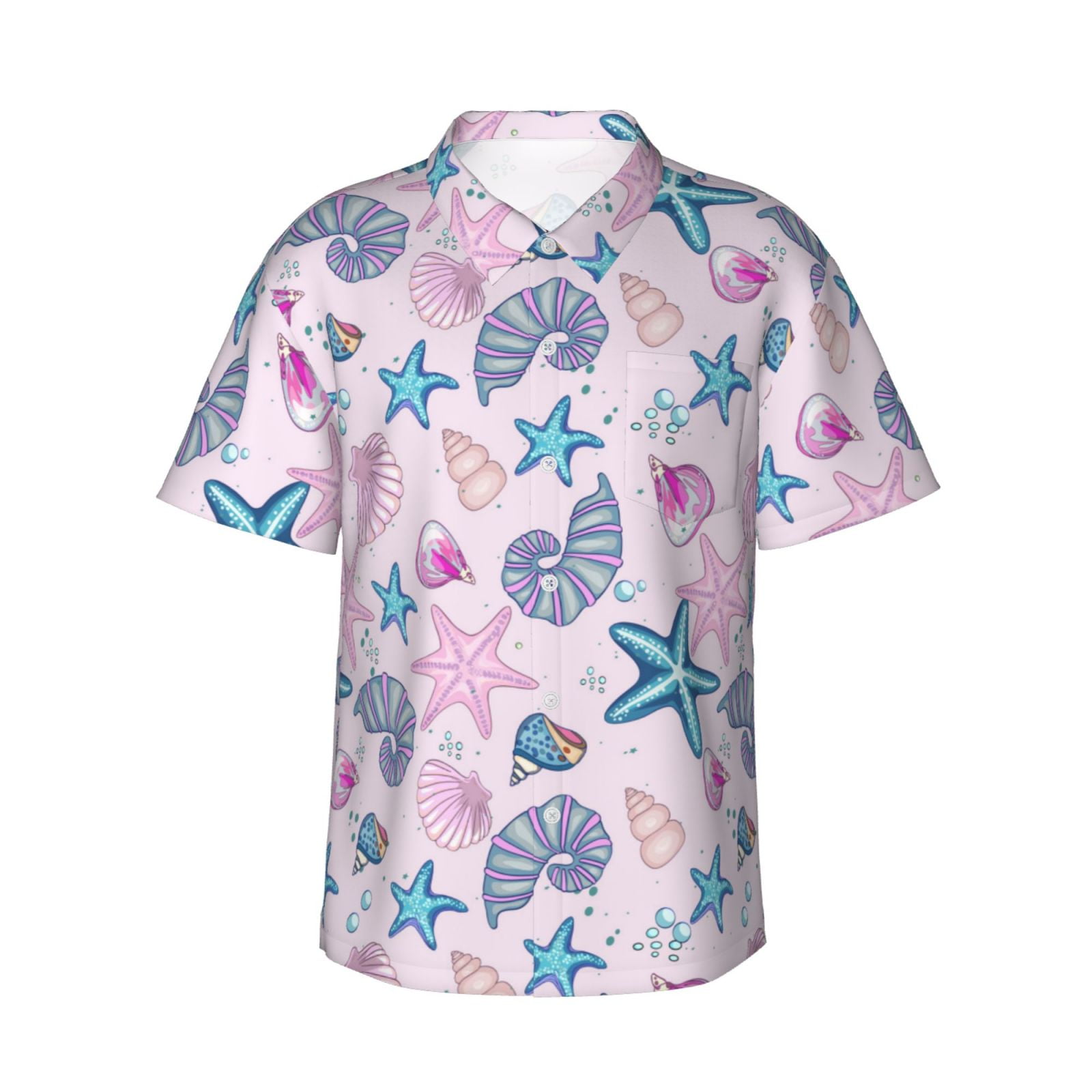Beach Hawaiian Shirt for Men with Pocket Sea Shells 3 Short Sleeve ...