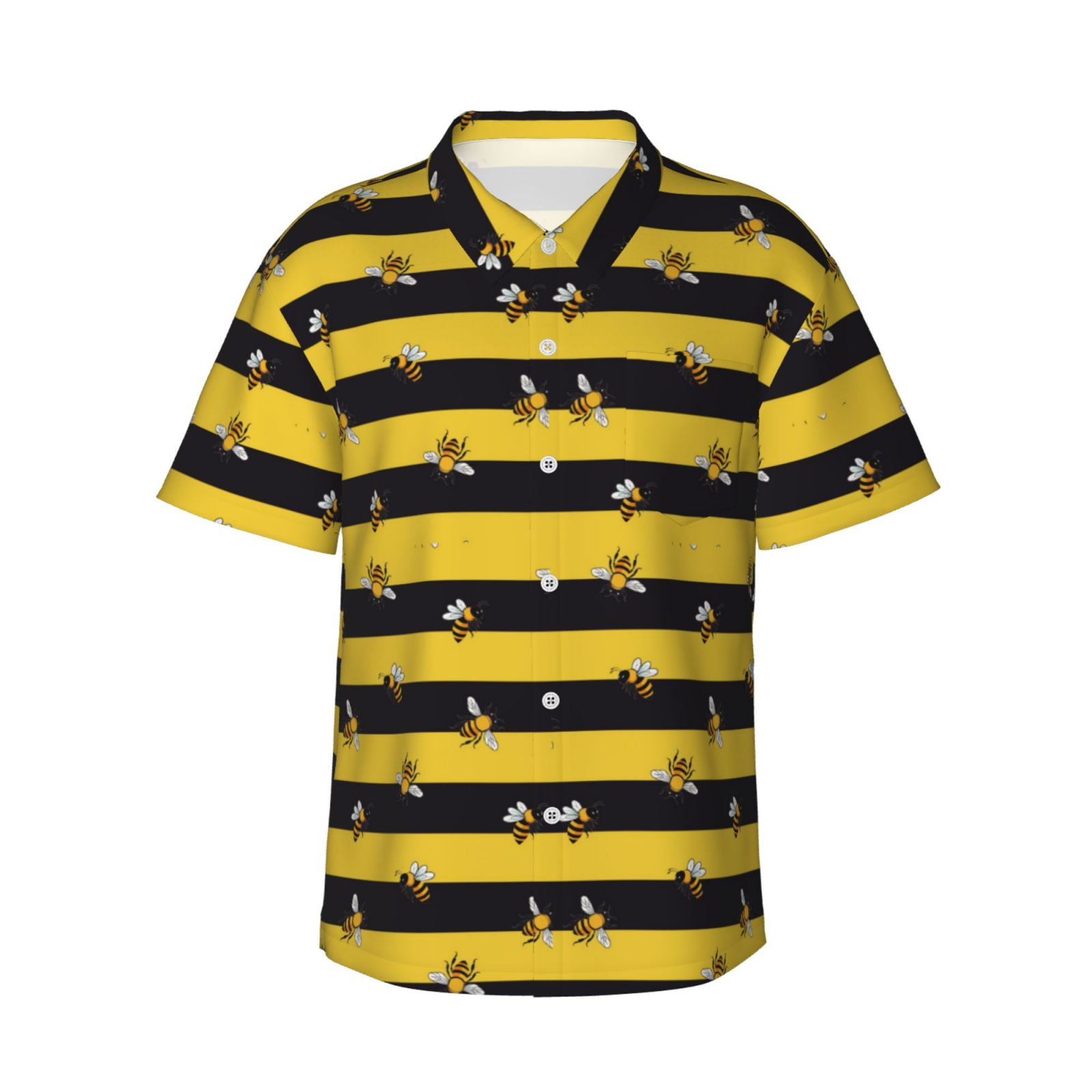 Beach Hawaiian Shirt for Men with Pocket Striped With Bees Short Sleeve ...