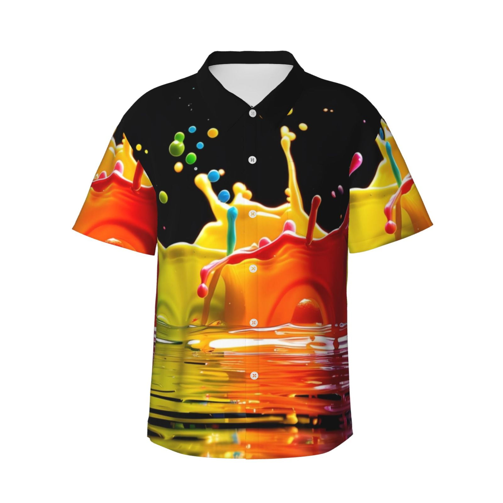 Beach Hawaiian Shirt for Men with Pocket Vibrant Color Splash Short ...