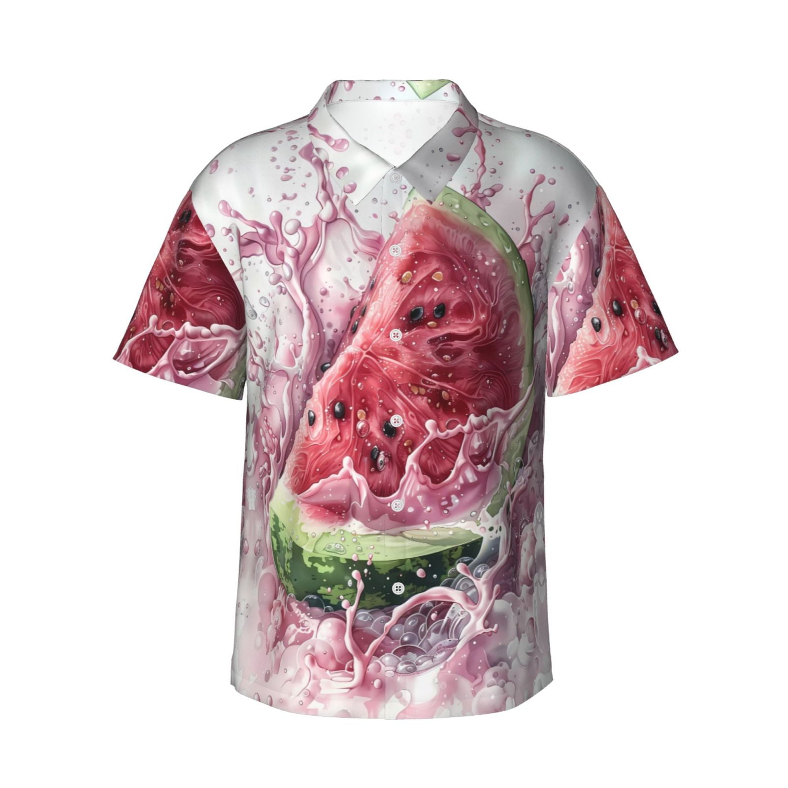 Beach Hawaiian Shirt for Men with Pocket Watermelon Splash Realism Art ...