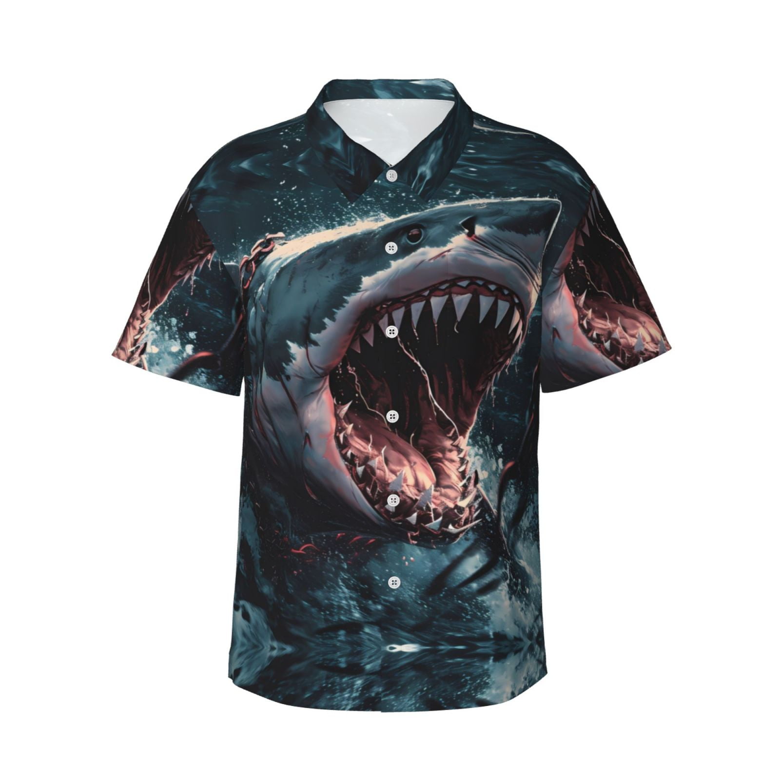 Beach Hawaiian Shirt for Men with Pocket Wave Chain Shark Short Sleeve ...