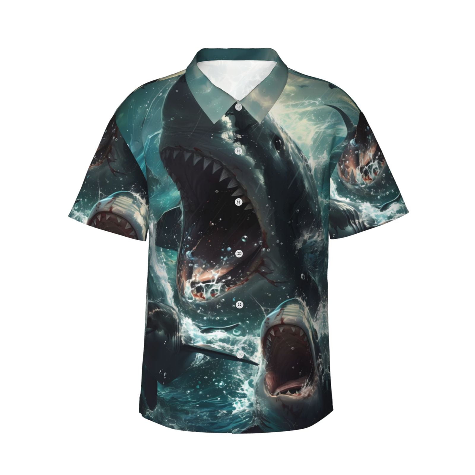 Beach Hawaiian Shirt for Men with Pocket Wave Ocean Animal Shark Short ...