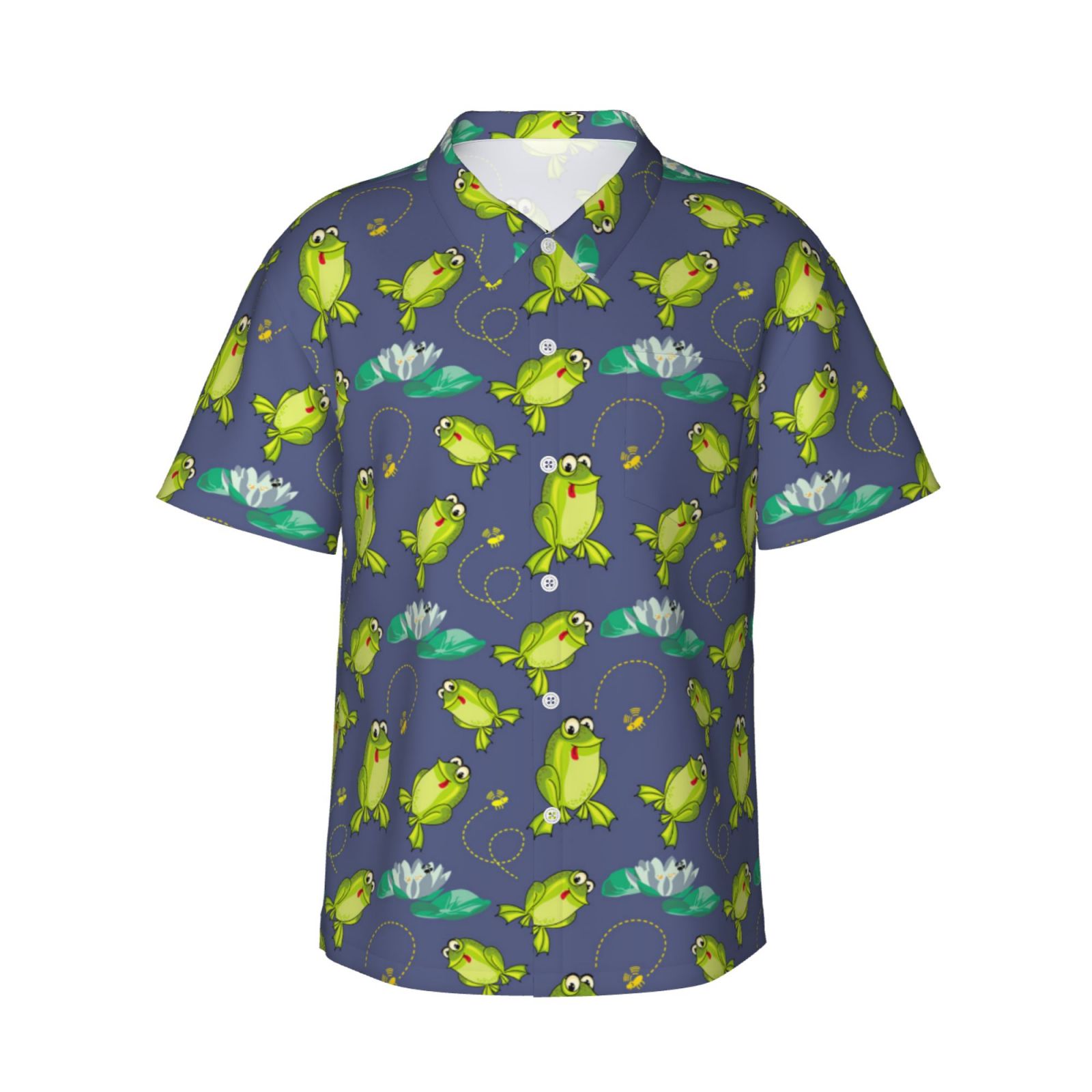 Beach Hawaiian Shirt for Men with Pocket cute Frogs bee flower Short ...