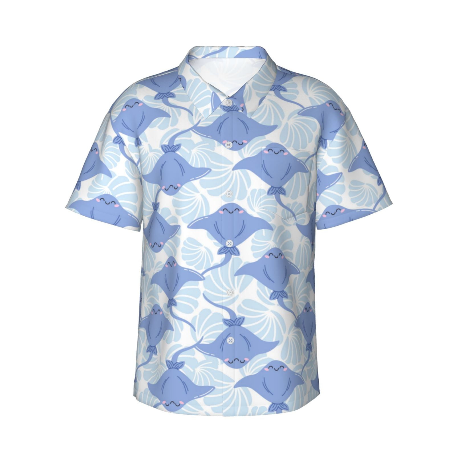 Beach Hawaiian Shirt for Men with Pocket cute stingray blue shells ...