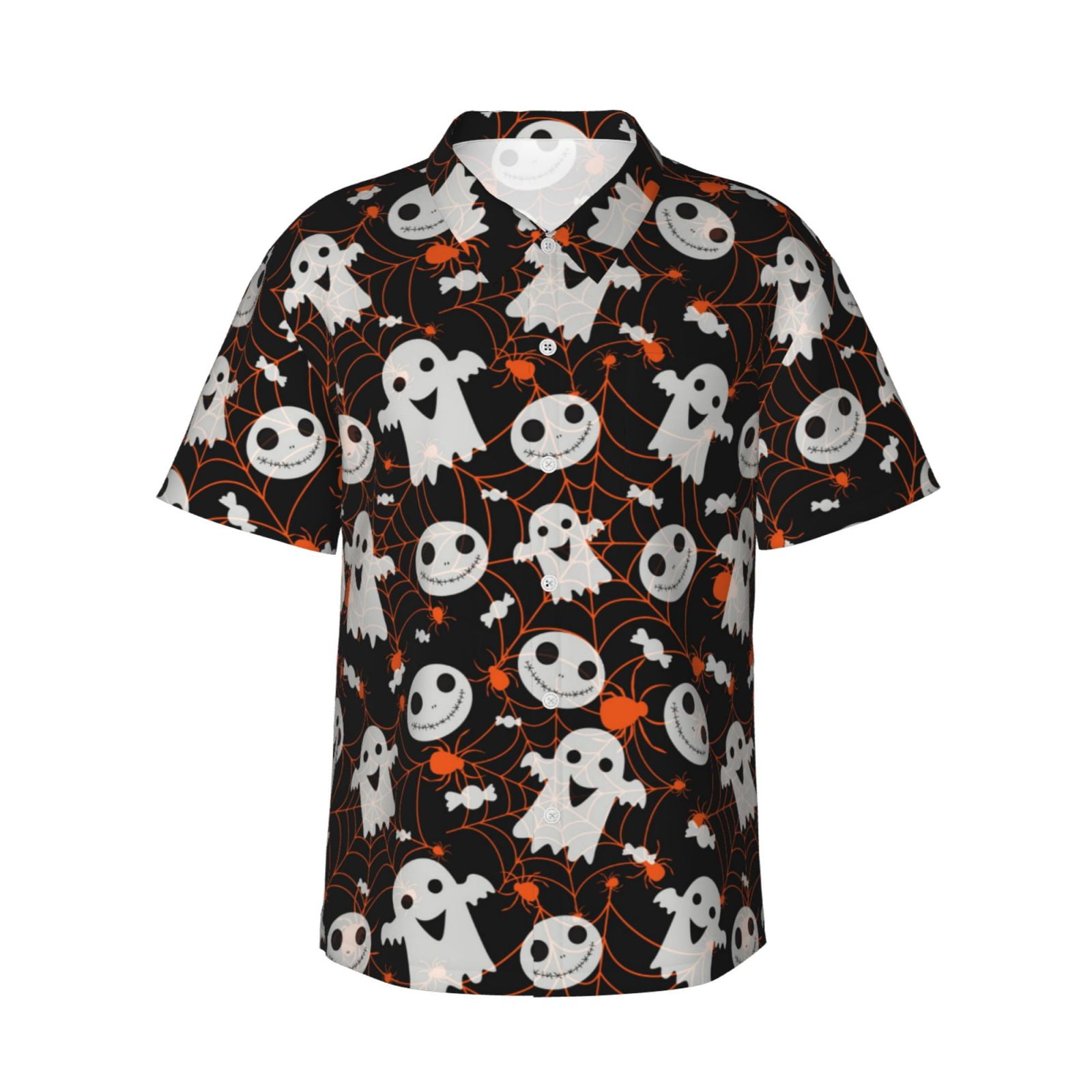 Beach Hawaiian Shirt for Men with Pocket halloween spider web ghost Short Sleeve Button Down ...