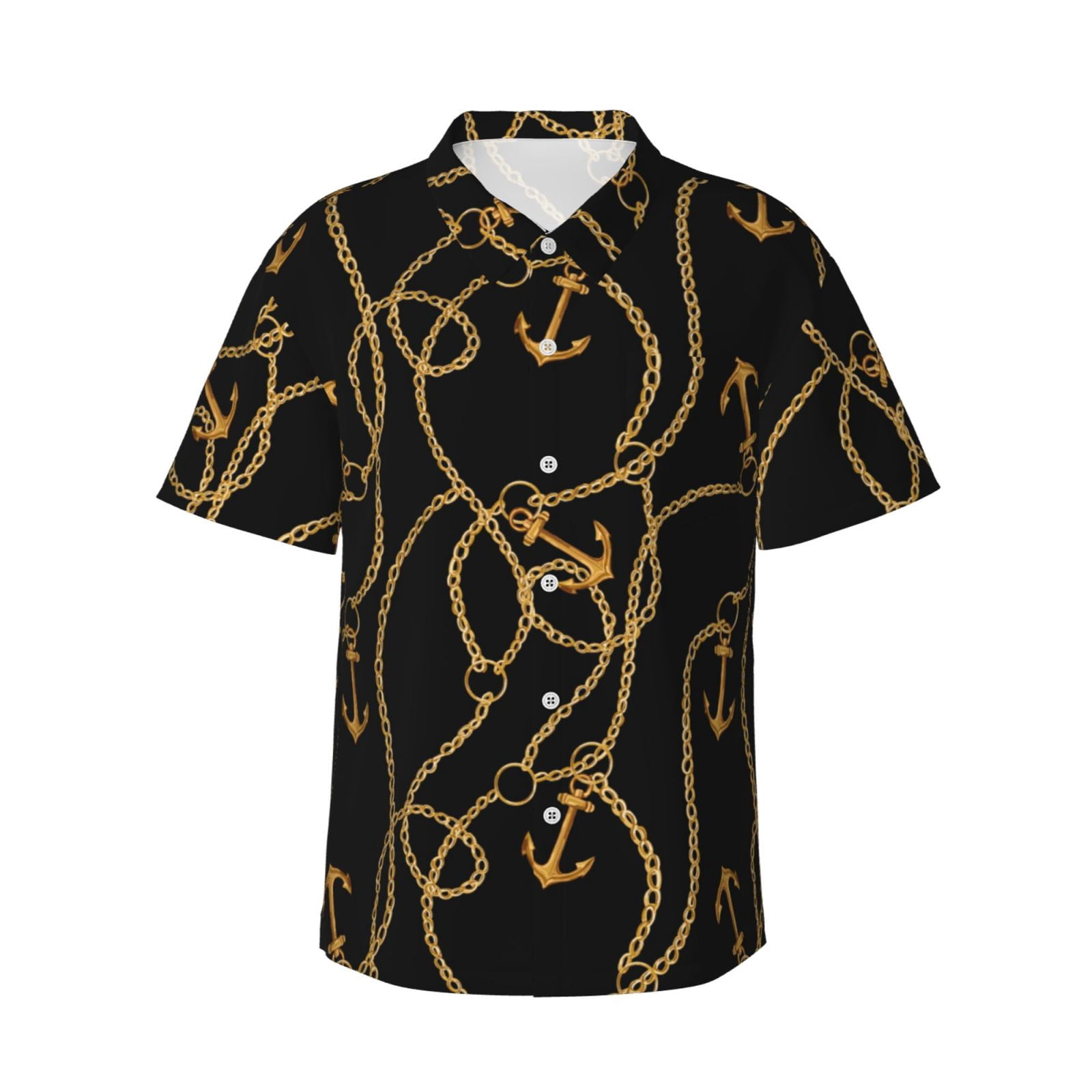 Beach Hawaiian Shirt for Men with Pocket vintage golden anchor chain ...