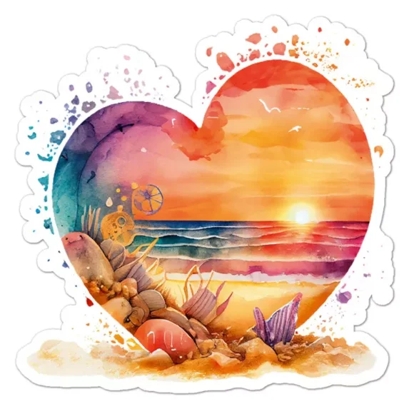 Beach Heart Sunset Sticker Indoor Outdoor Phone Decal Water Bottle ...