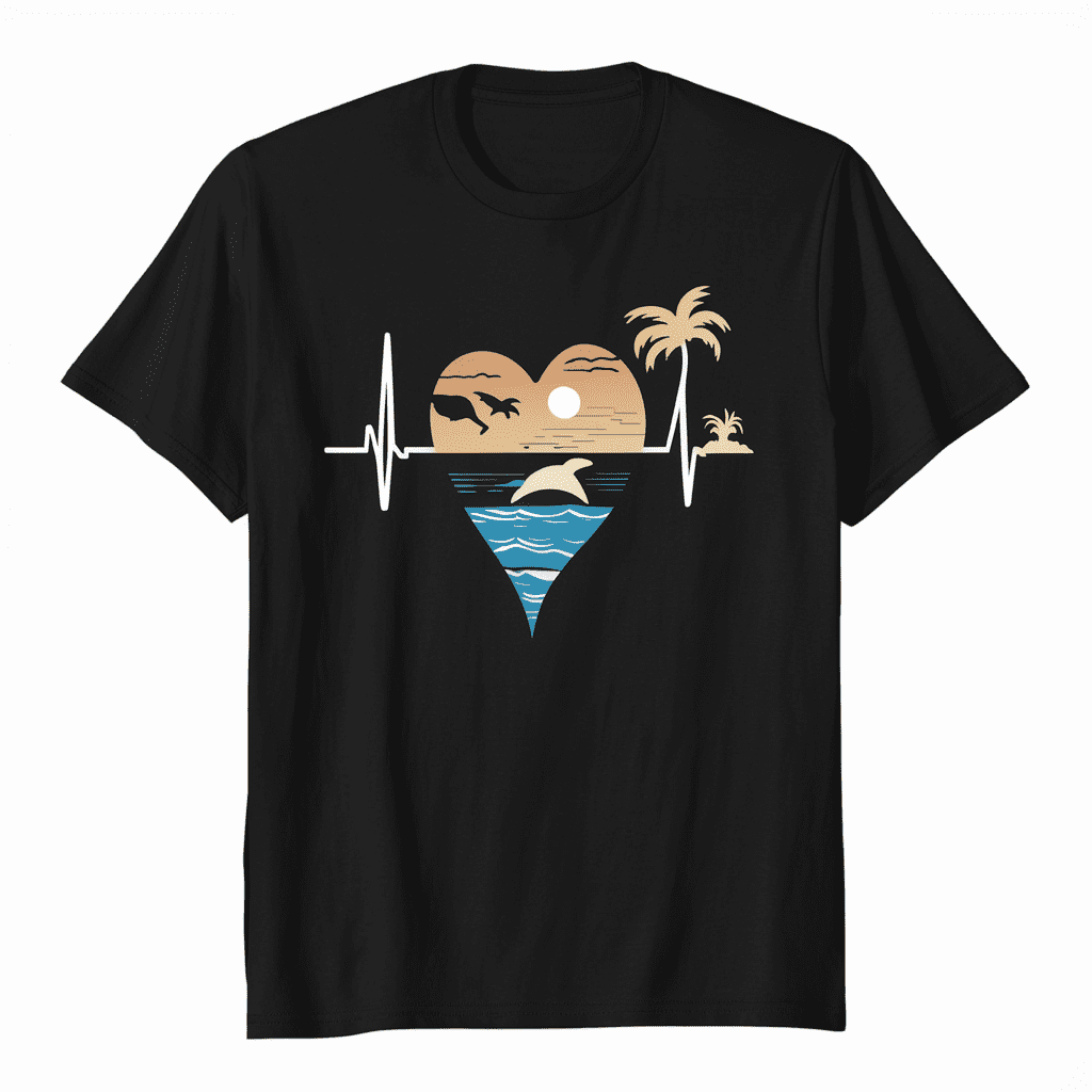 Beach Heartbeat Palm Tree Summer Vacation Enthusiast T-Shirt - Walmart.com
