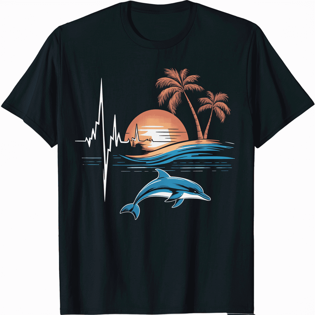 Beach Heartbeat Palm Trees Dolphin Island Serenity T-Shirt - Walmart.com