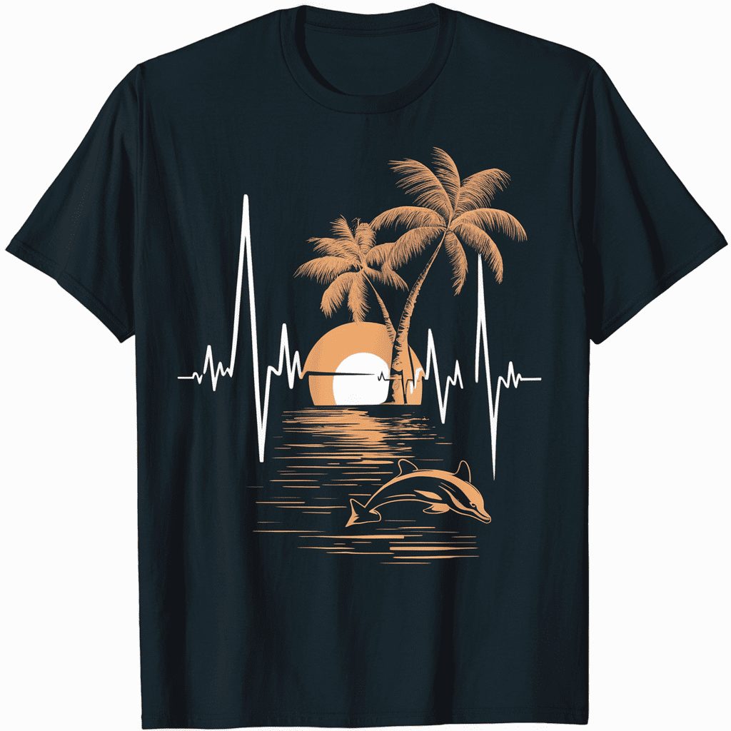 Beach Heartbeat Palm Trees Dolphin Ocean Sunset T-Shirt - Walmart.com