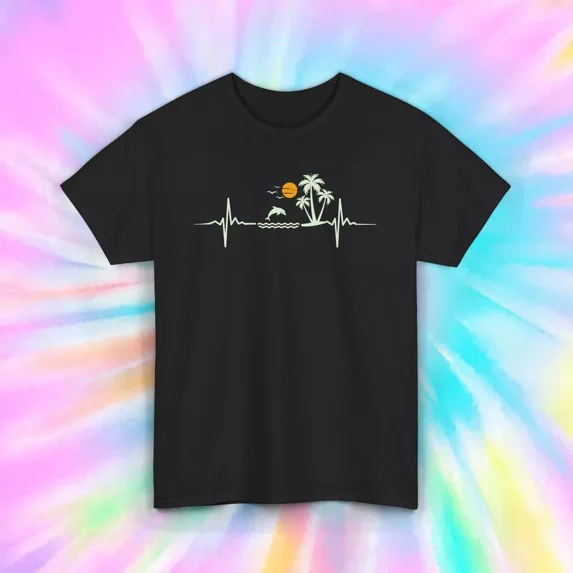 Beach Heartbeat T-Shirt Island Sunset Graphic Tee Tropical Vacation ...