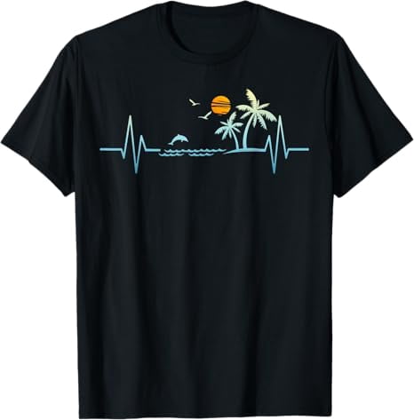 Beach Heartbeat Tropical Island Sunset with Dolphin Graphic Print ...