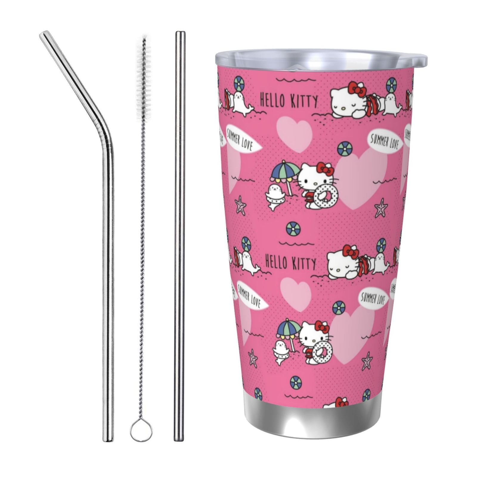 Beach Hello Kitty Insulated Tumblers with Lid,20 oz Travel Coffee Cups ...