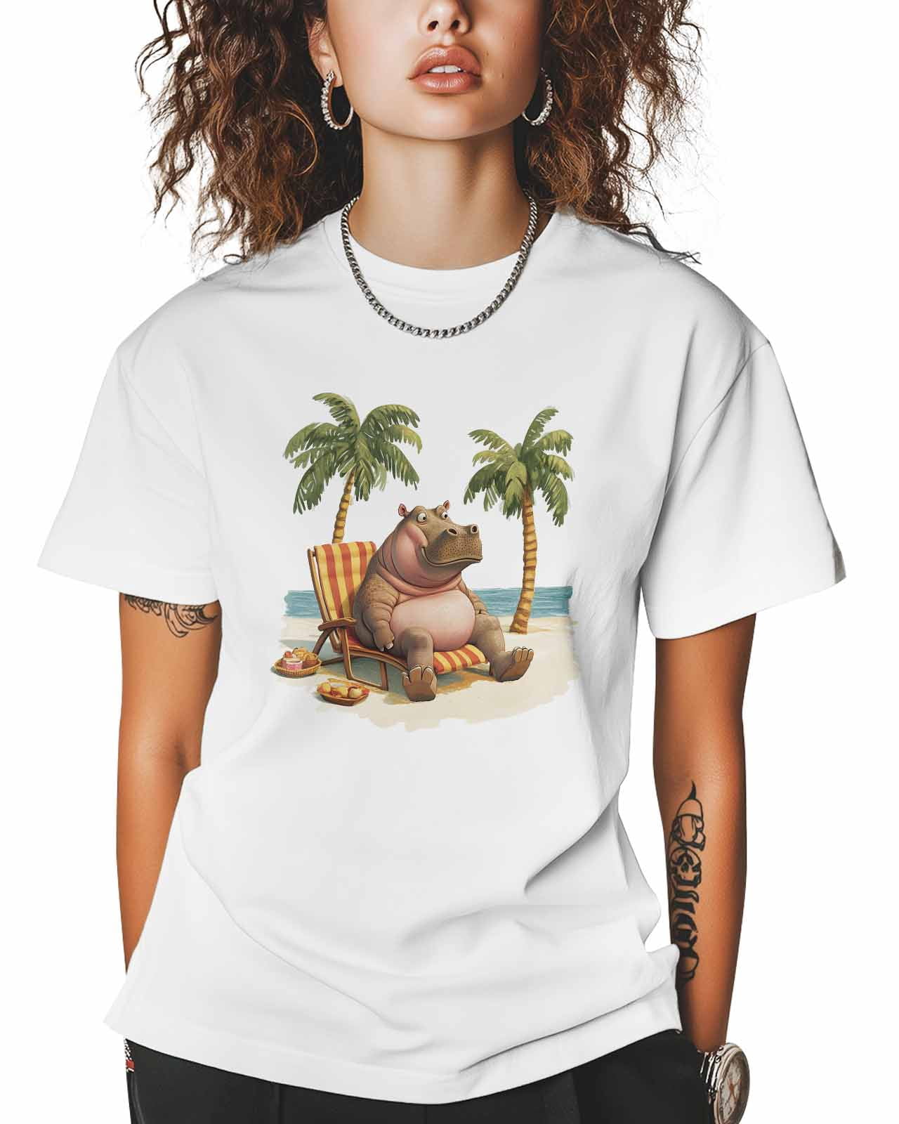 Beach Hippo T Shirts for Women Short Sleeve Cotton Crewneck T-Shirt ...