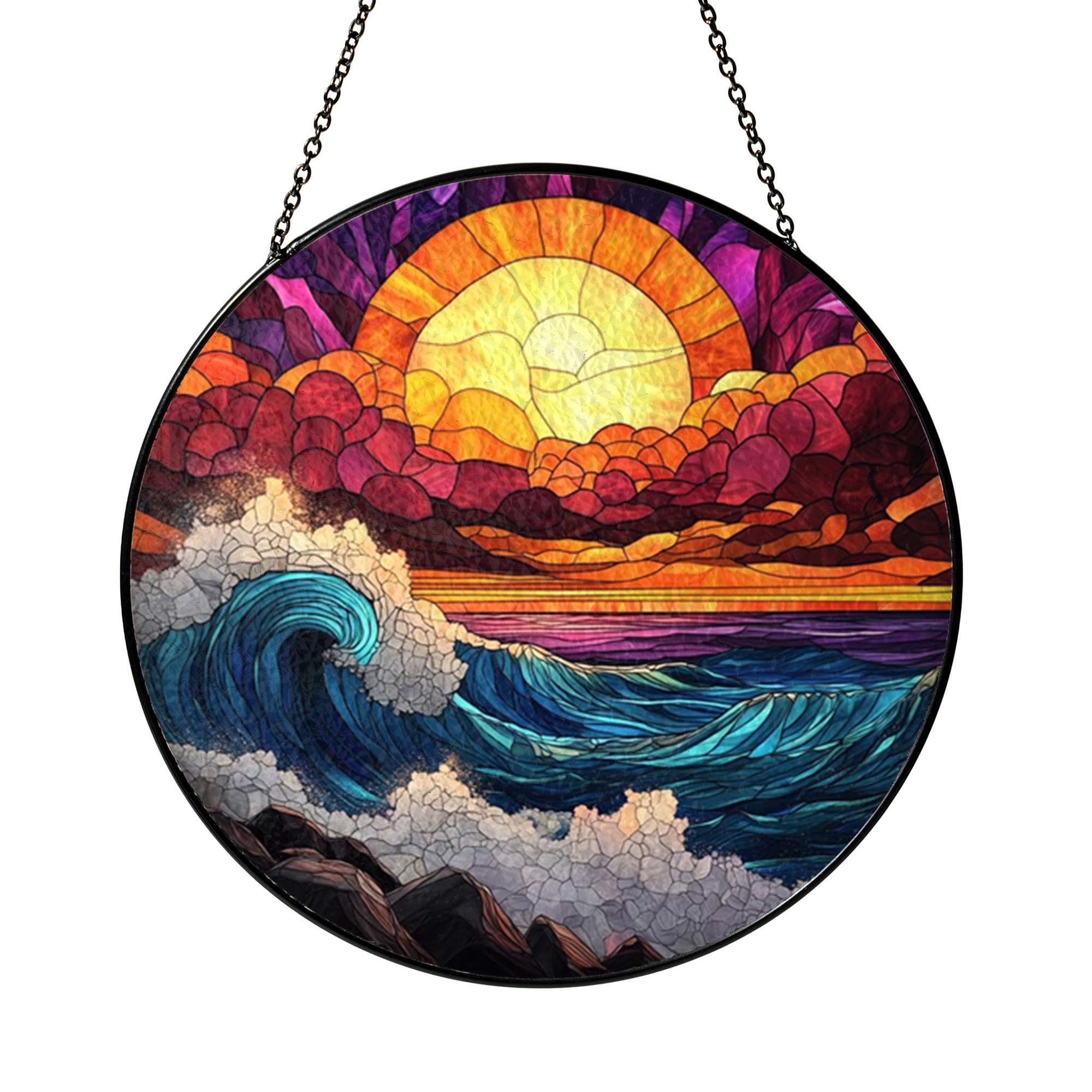 Beach Horizon Sunset Wave Stained Glass Decorative Window Suncatcher ...