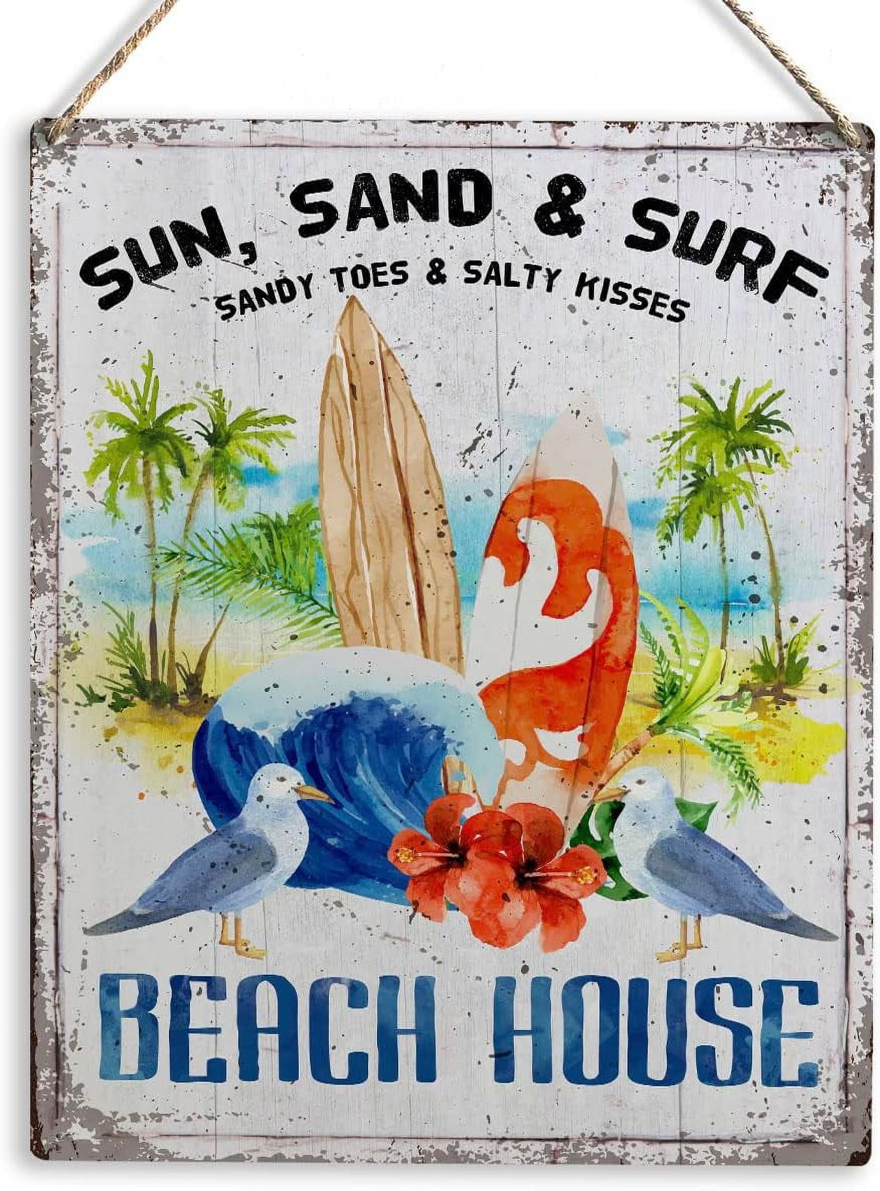 Beach House Artwork Wood Sign Rustic Farmhouse Style Sun Sand and Surf ...