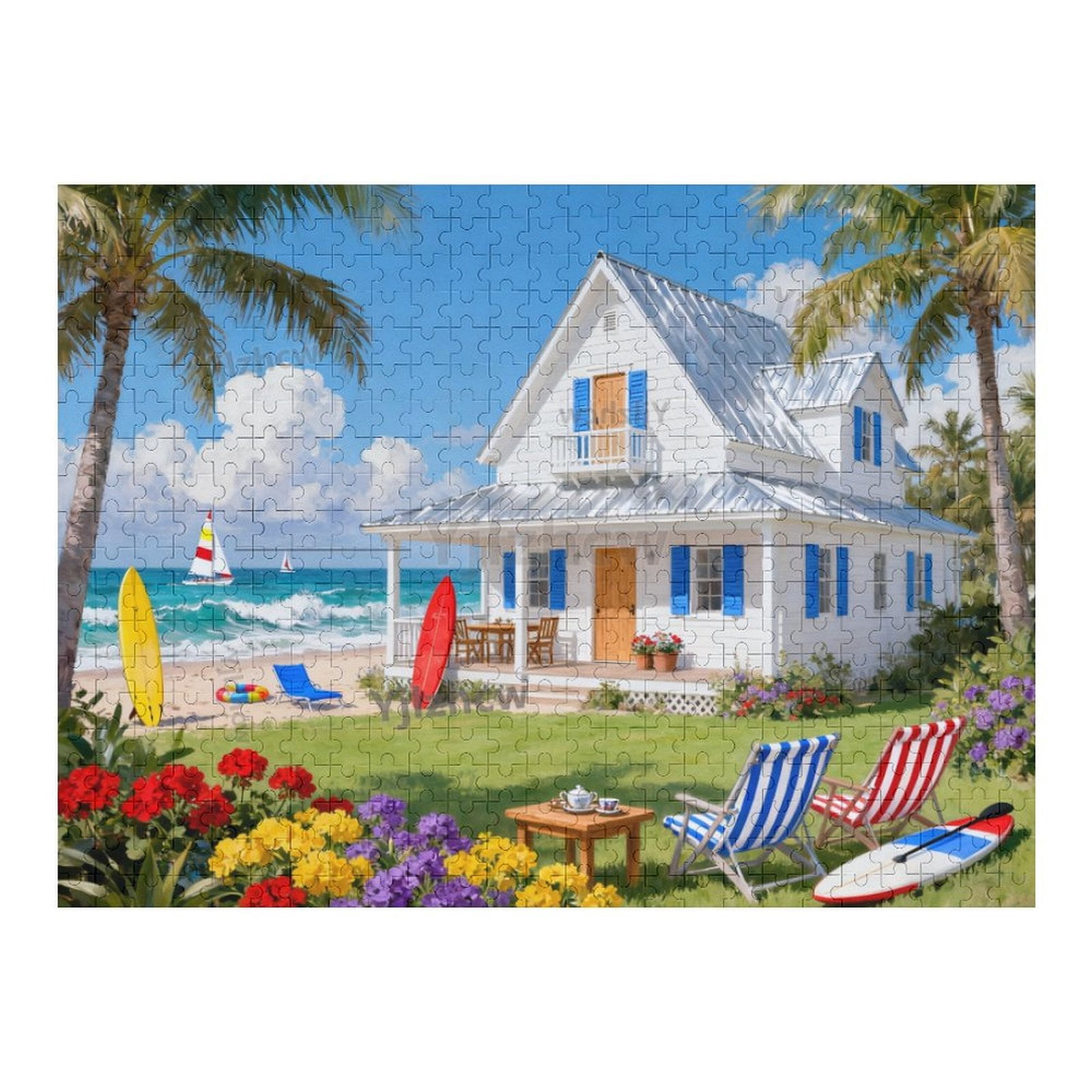 Beach House Coastal Scene Wooden Jigsaw Puzzle 1000 Pieces for Adults ...