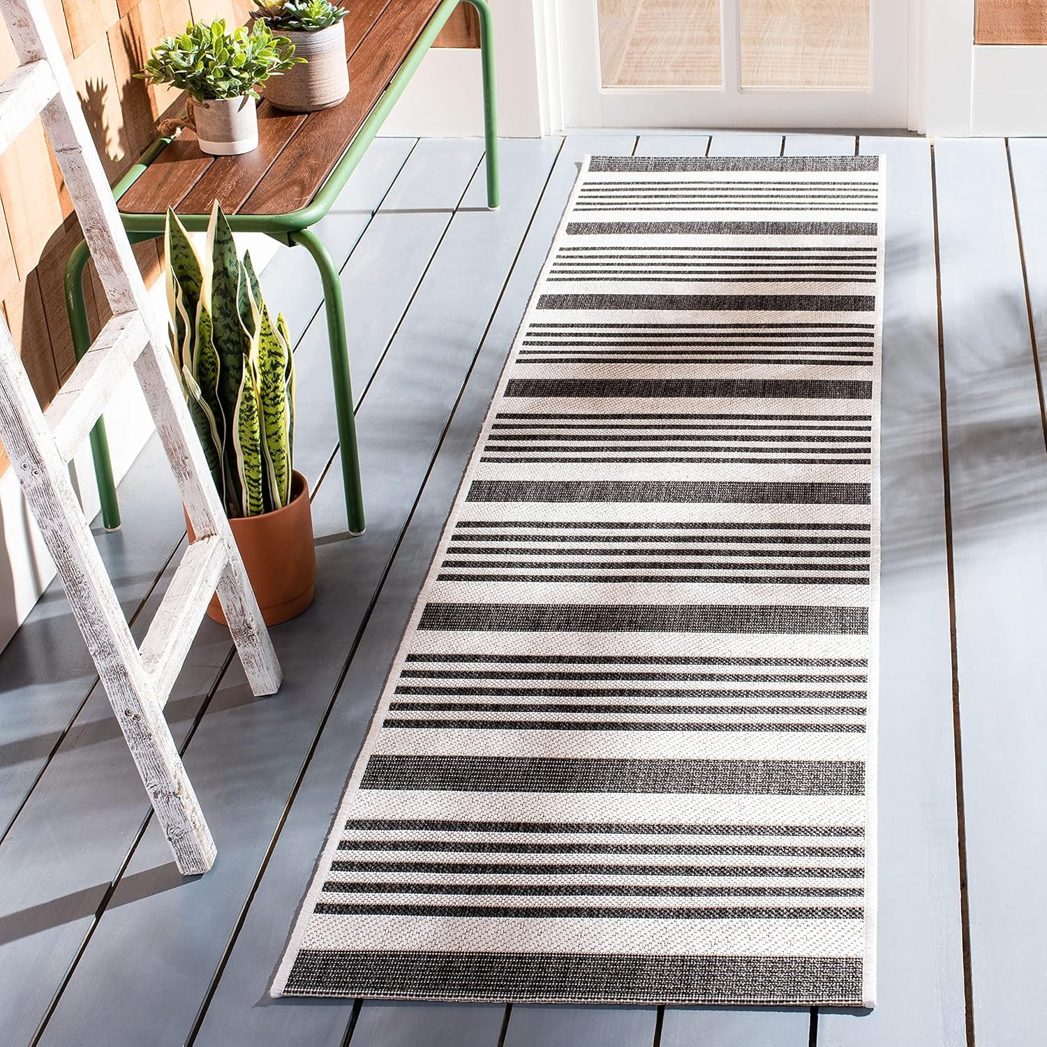 Beach House Collection 2'2" X 14' Light Grey/Charcoal BHS222F Stripe ...