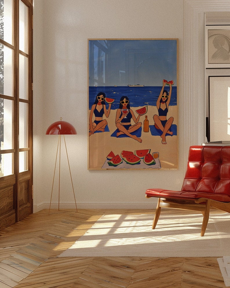 Beach House Decor, Martini Print, Watermelon Poster, Retro Kitchen Decor, Mid Century Modern ...