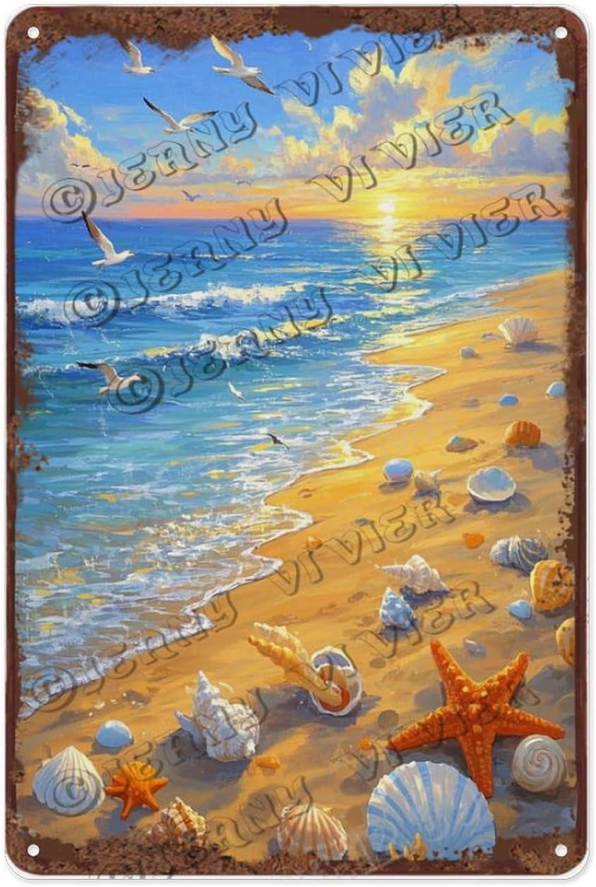 Beach House Decor Vintage Shell Tin Sign 12x16 Inch Ocean Theme Wall ...