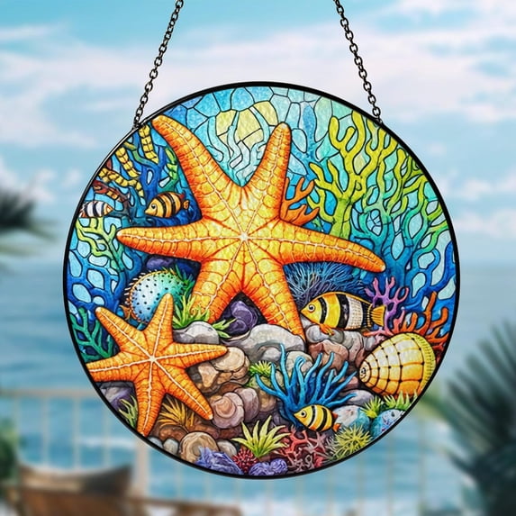 Beach House Glass Suncatcher, Sea Ocean Window Hanging Lover Home Decor ...
