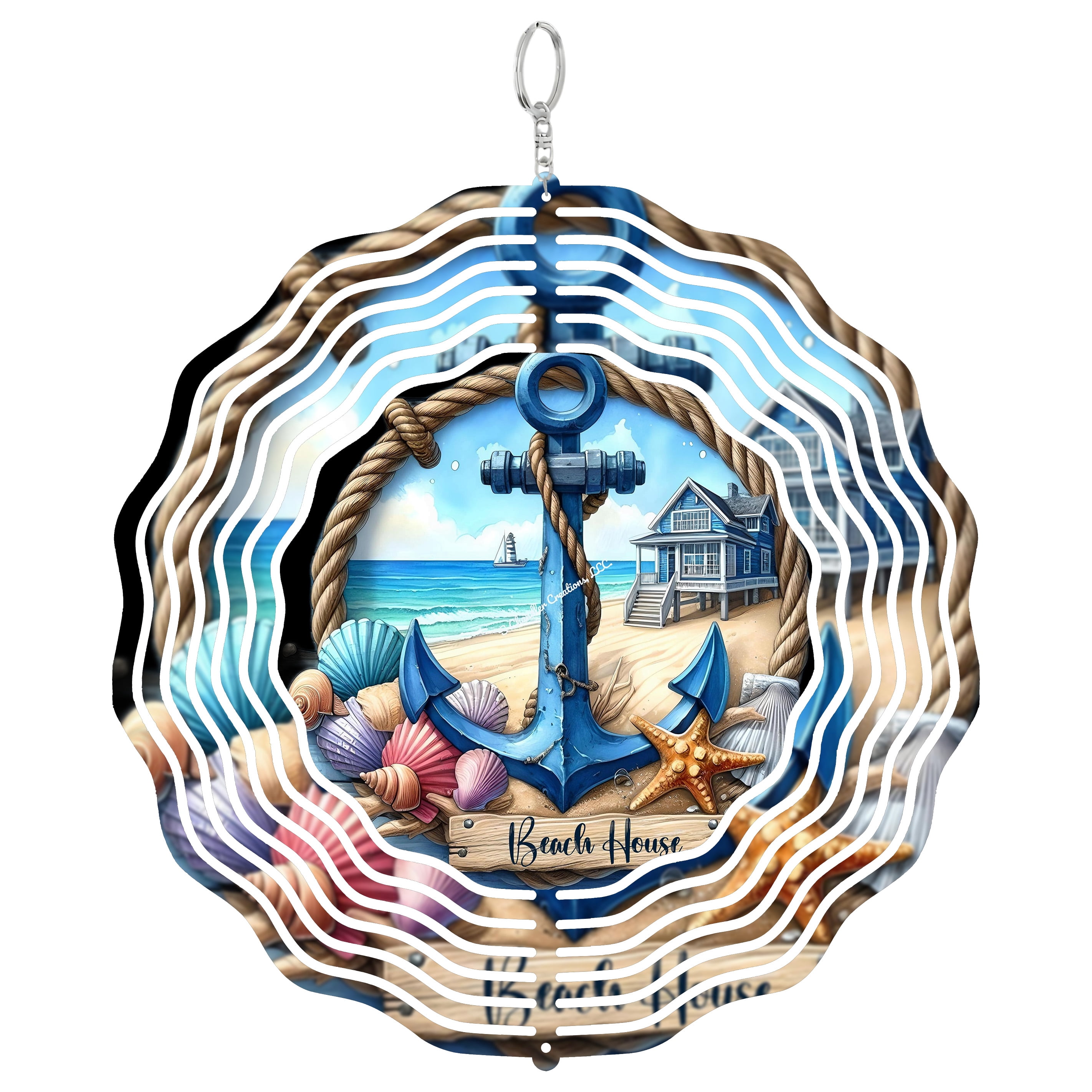 Beach House Nautical 3D Wind Spinner, Coastal Metal Hanging Ornament ...