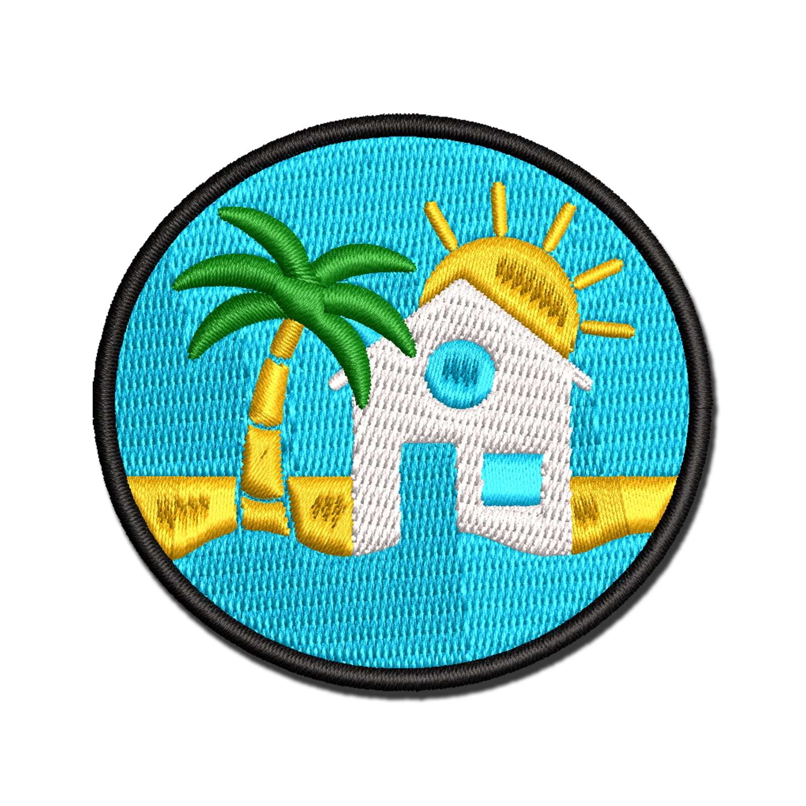 Beach House Palm Tree Ocean Applique Multi-Color Embroidered Iron-On ...