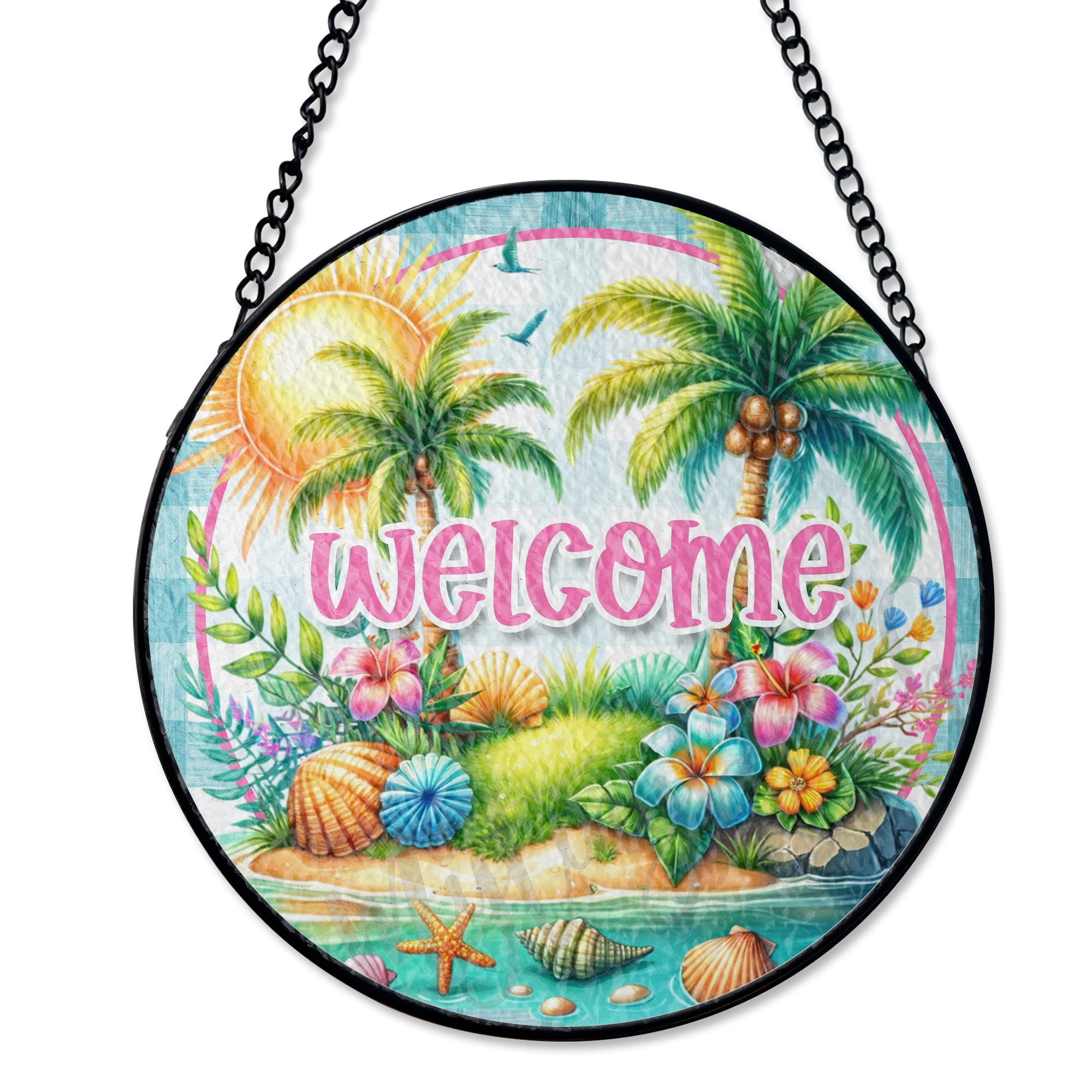 Beach House Welcome Summer Suncatcher Stained Glass Style, UV Printed ...