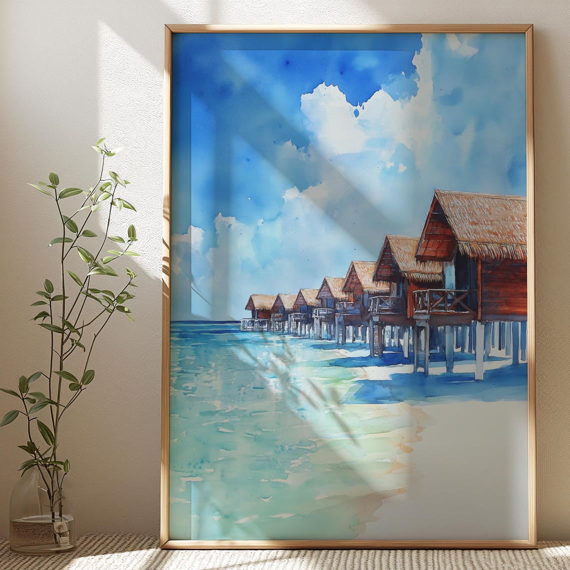 Beach Hut Print, Beach Wall Art, Blue Sea Print, Minimalist Prints ...