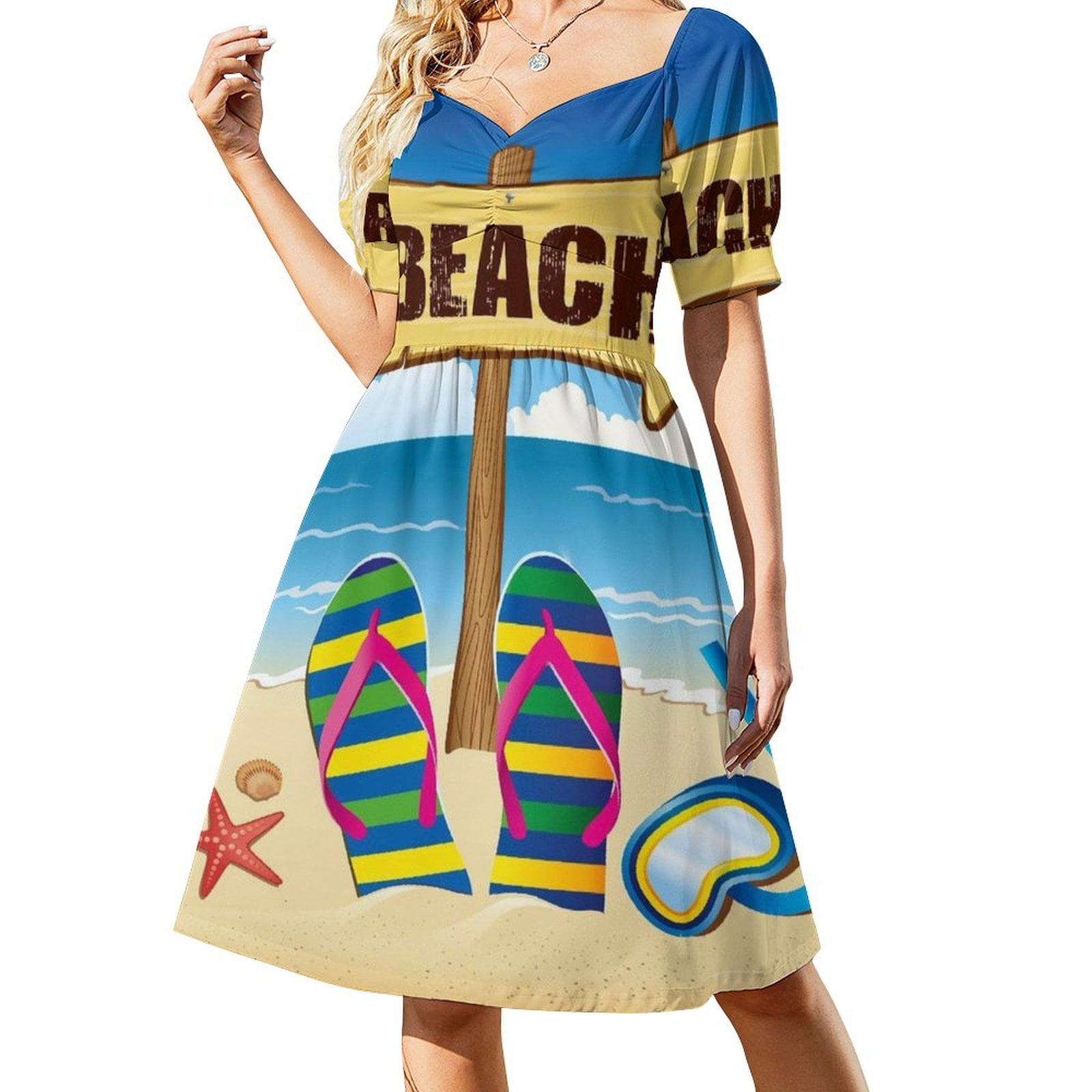 Beach Indication Slippers Short Sleeve Dress Clothes Women's Summer ...