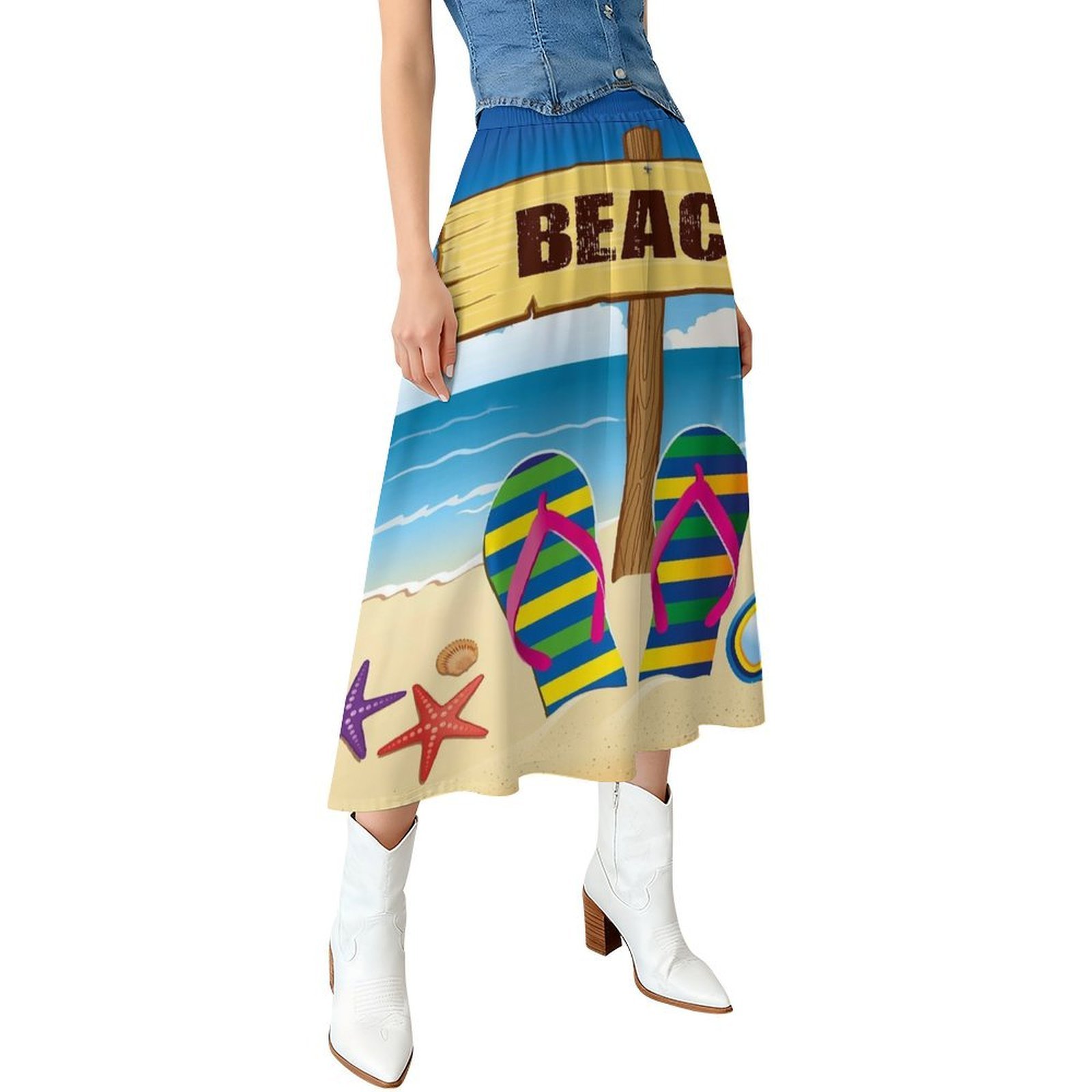 Beach Indication Slippers Women High Waist Midi Skirt Elegant Midi ...