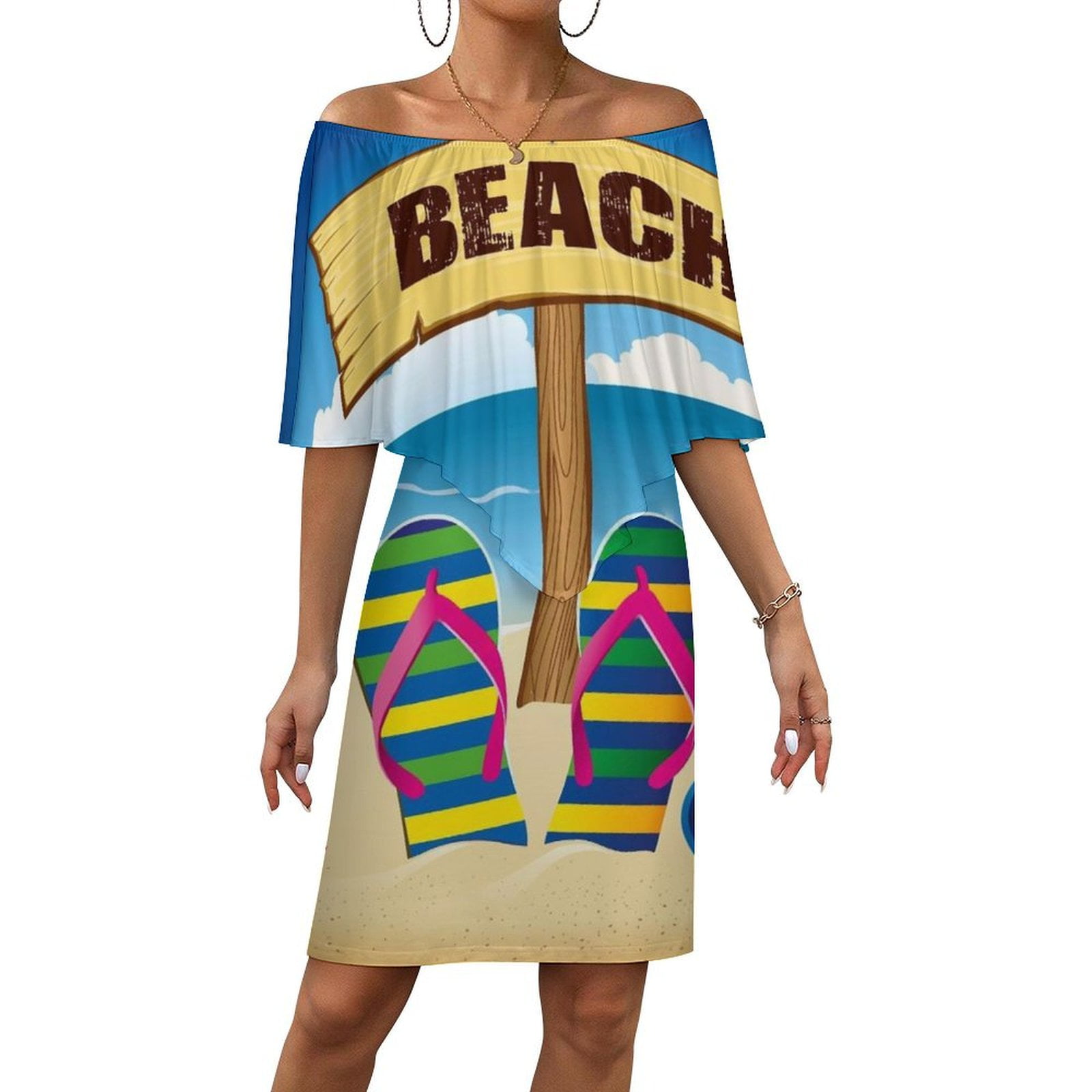 Beach Indication Slippers Women's Off The Shoulder Ruffles Summer ...