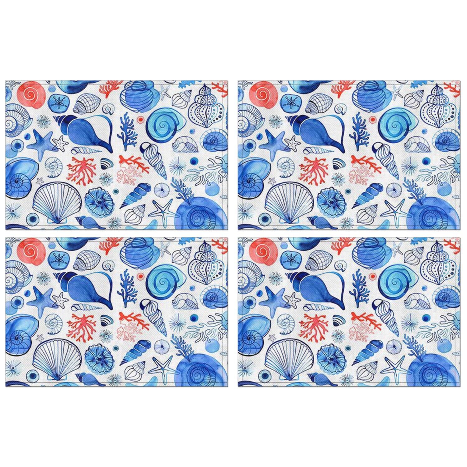 Beach Inspired Placemats with Tropical Ocean Coral Pattern, Flax Heat ...