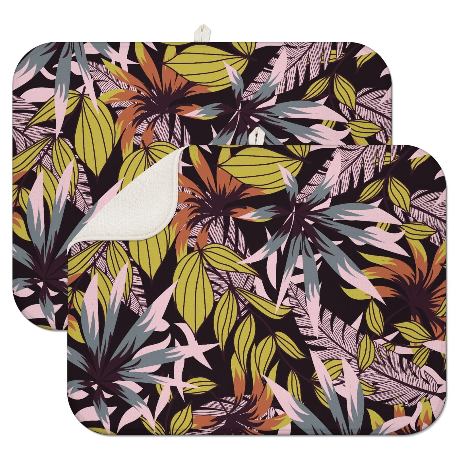 Beach Inspired Tropical Leaf Dish Drying Mat – Hawaiian Jungle Leaves ...