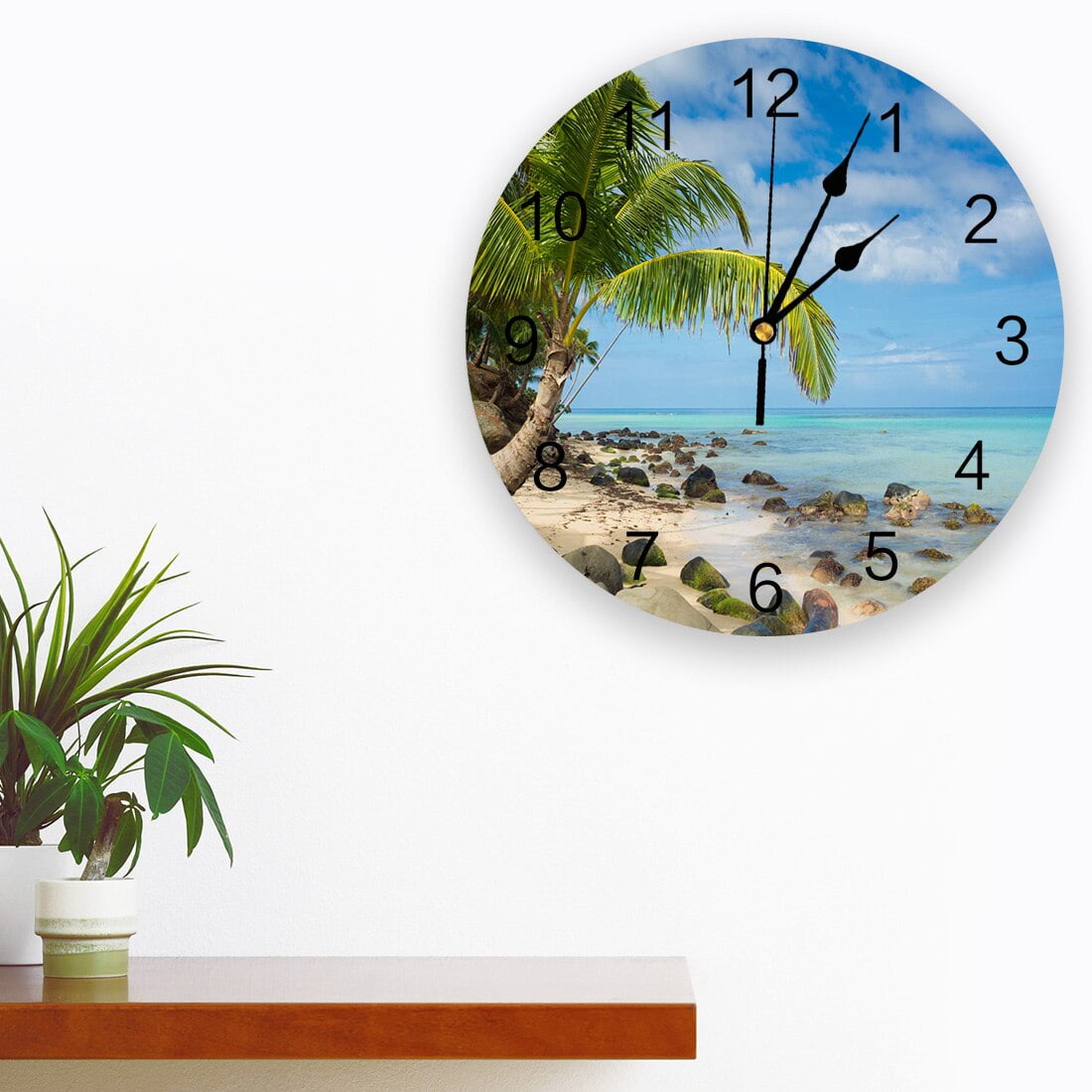 Beach Island Palm Tree Wall Clock Bedroom Silent Wall Digital Clock ...