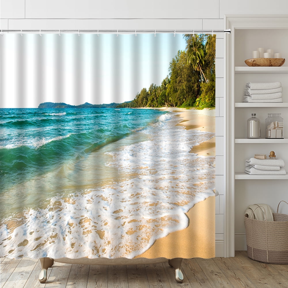 Beach Island Summer Bathroom Set Shower Curtain Rug Accessories Sand ...