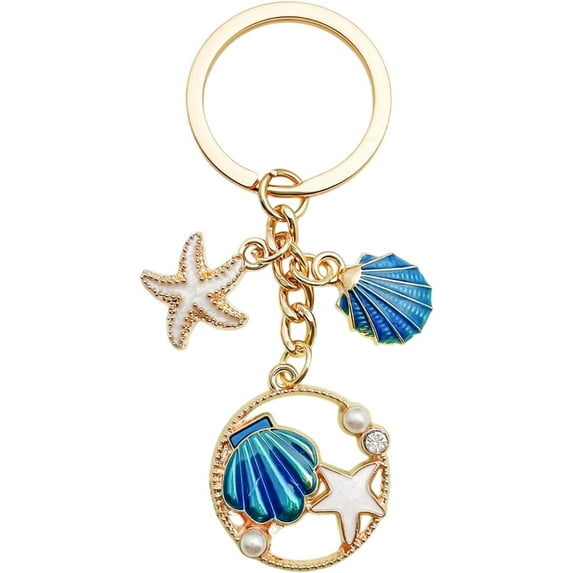Beach Keychain with Seashell Starfish and Conch, Ocean Theme Bag Charm ...